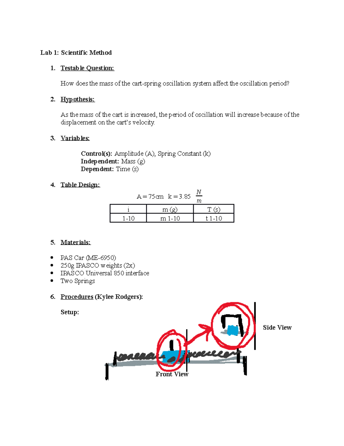 Lab1 - Physics Scientific Method - Lab 1: Scientific Method 1. Testable ...