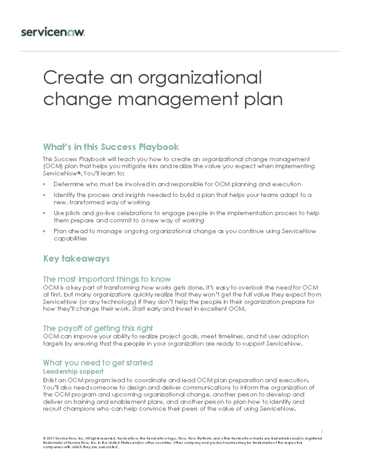 Change management plan guide - © 202 1 ServiceNow, Inc. All rights ...