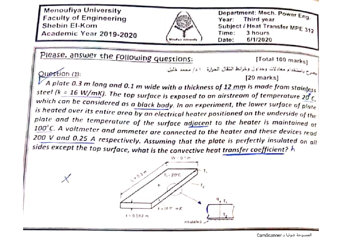 Exams problems solutions - Heat and Mass Transfer - Studocu
