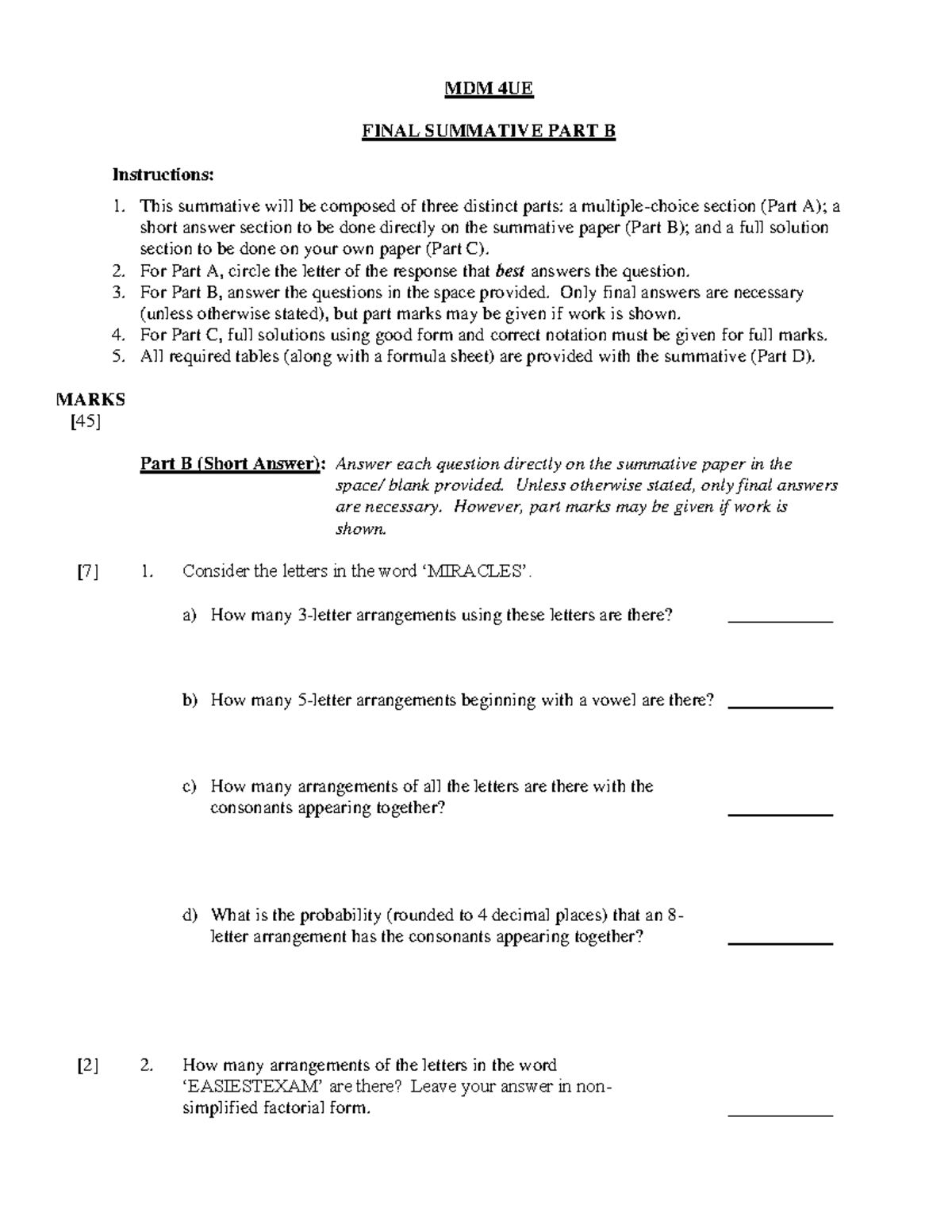 MDM 4UE Final Summative PART 2 SEM2 - MDM 4UE FINAL SUMMATIVE PART B ...