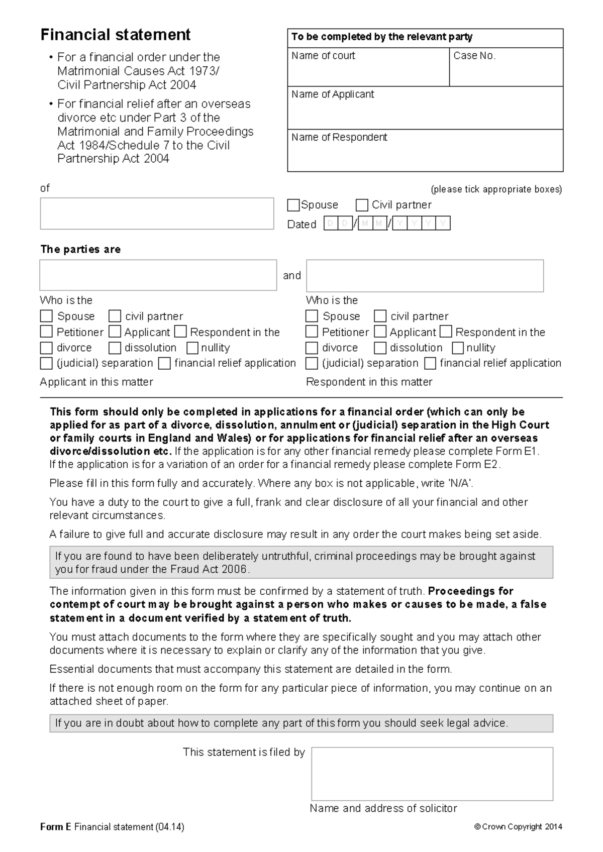 2023 fam financial ce02 Form E - Financial statement • For a financial ...