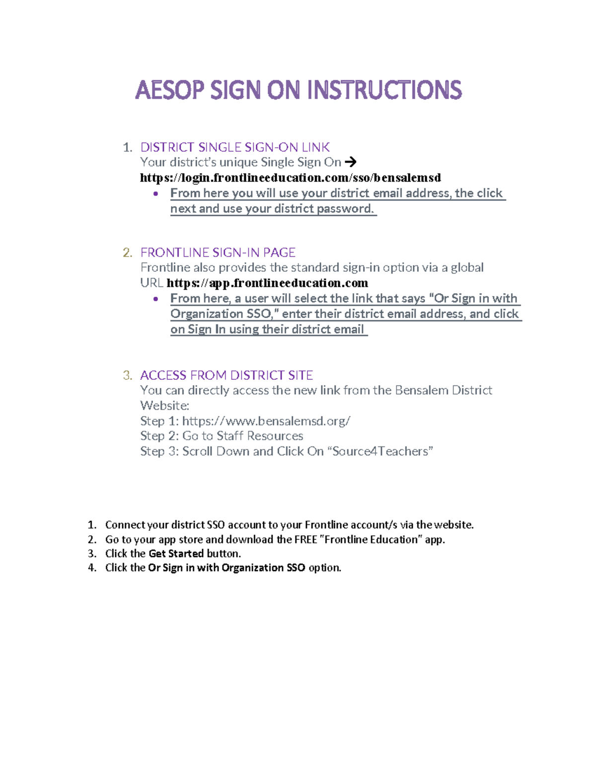 Aesop+Sign+on+Instructions - 1. DISTRICT SINGLE SIGN-ON LINK Your ...