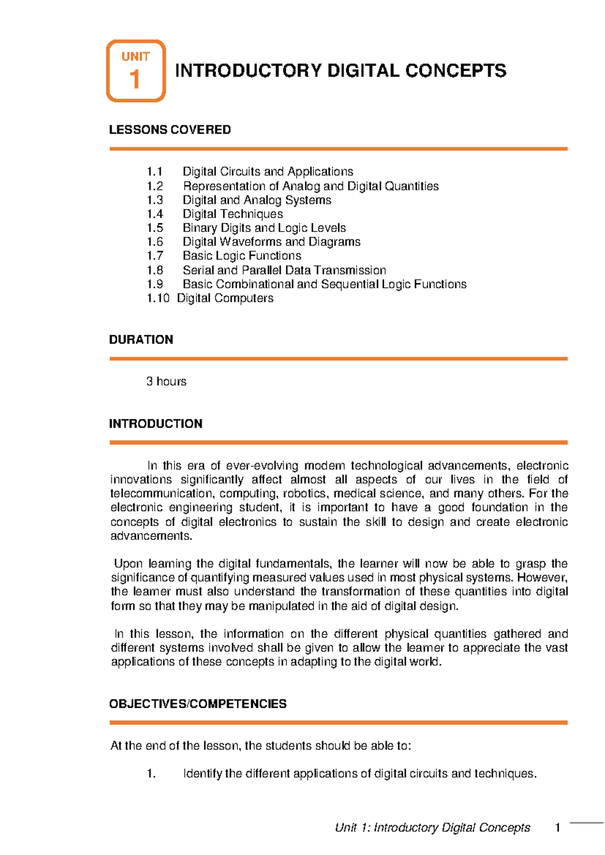 ECE 301 Unit 1 Introductory Digital Concepts - INTRODUCTORY DIGITAL ...