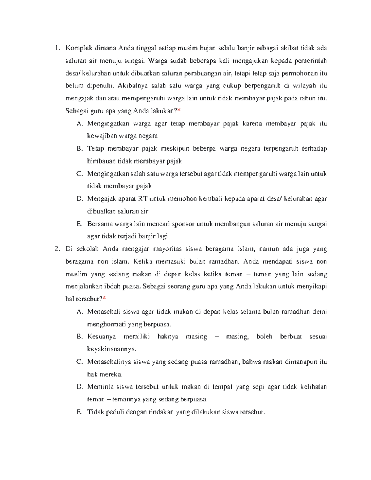 SOAL Tryout PGSD 1 - asdsd - Komplek dimana Anda tinggal setiap musim ...