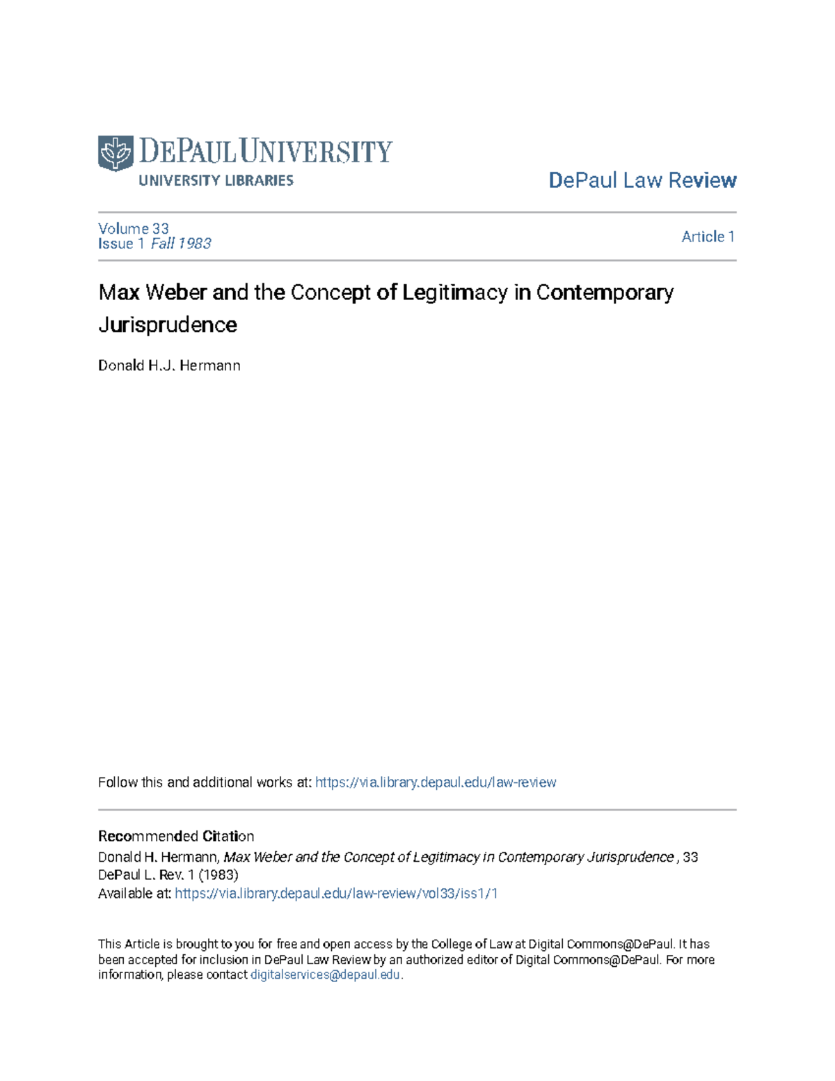 Max Weber and the Concept of Legitimacy in Contemporary Jurisprud ...