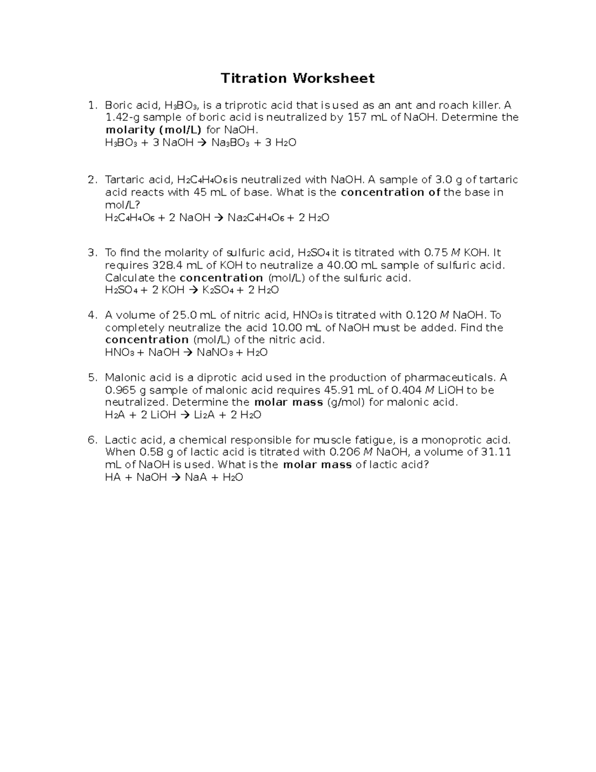 Titration 2 - These are practice materials that will be helpful to a ...