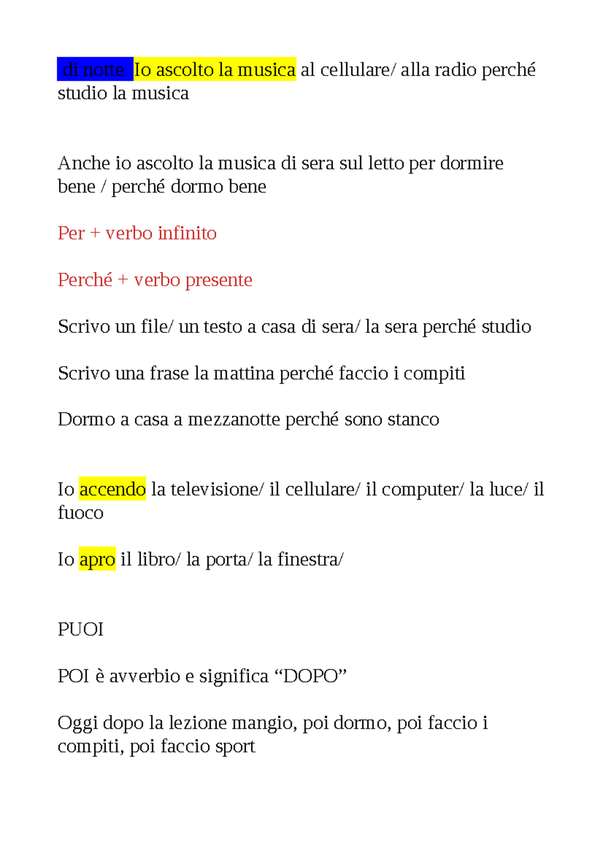 Lezione 13 gennaio - Appunti del corso di italiano A1，Appunti del corso ...