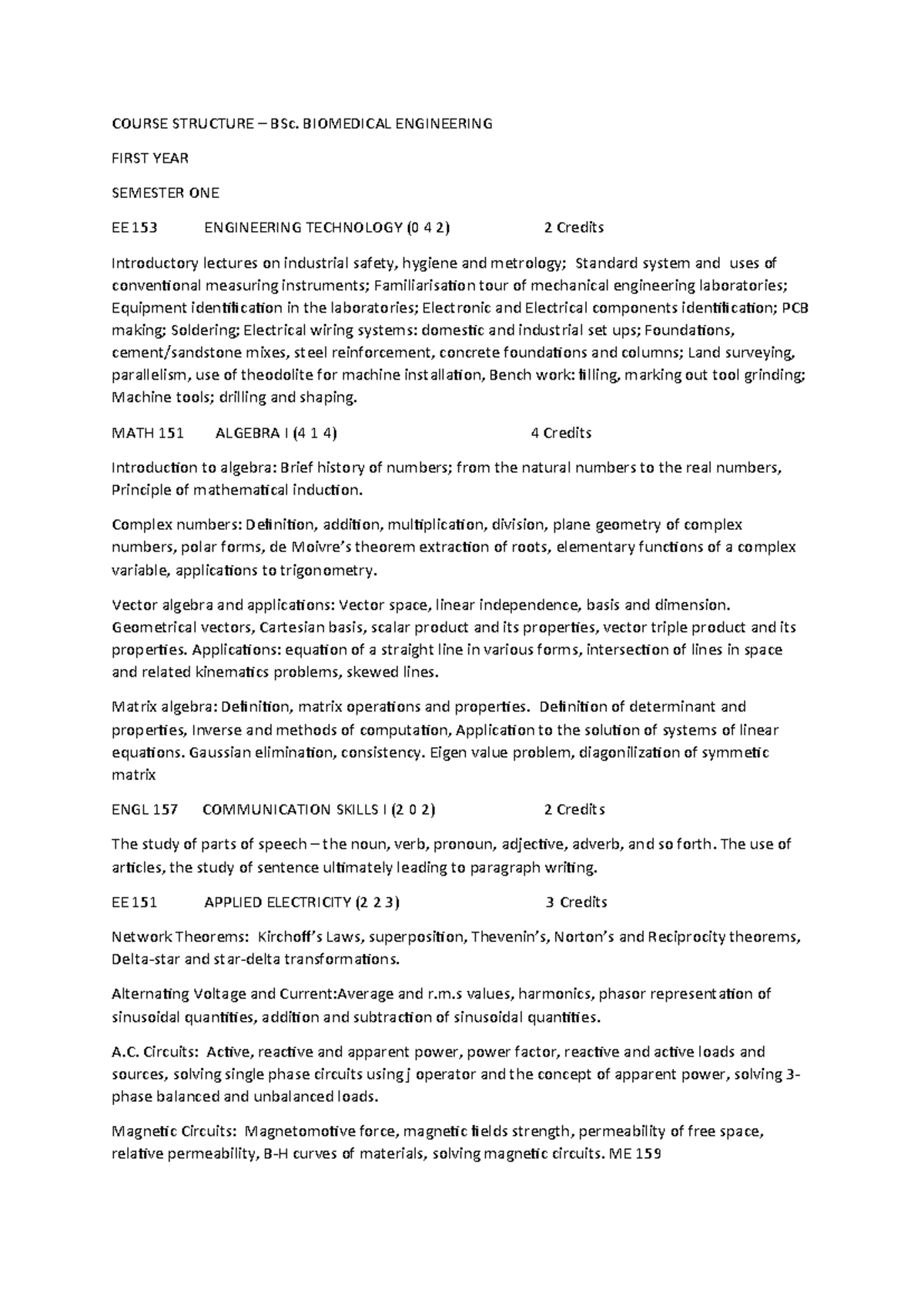 BME course structure - COURSE STRUCTURE – BSc. BIOMEDICAL ENGINEERING ...