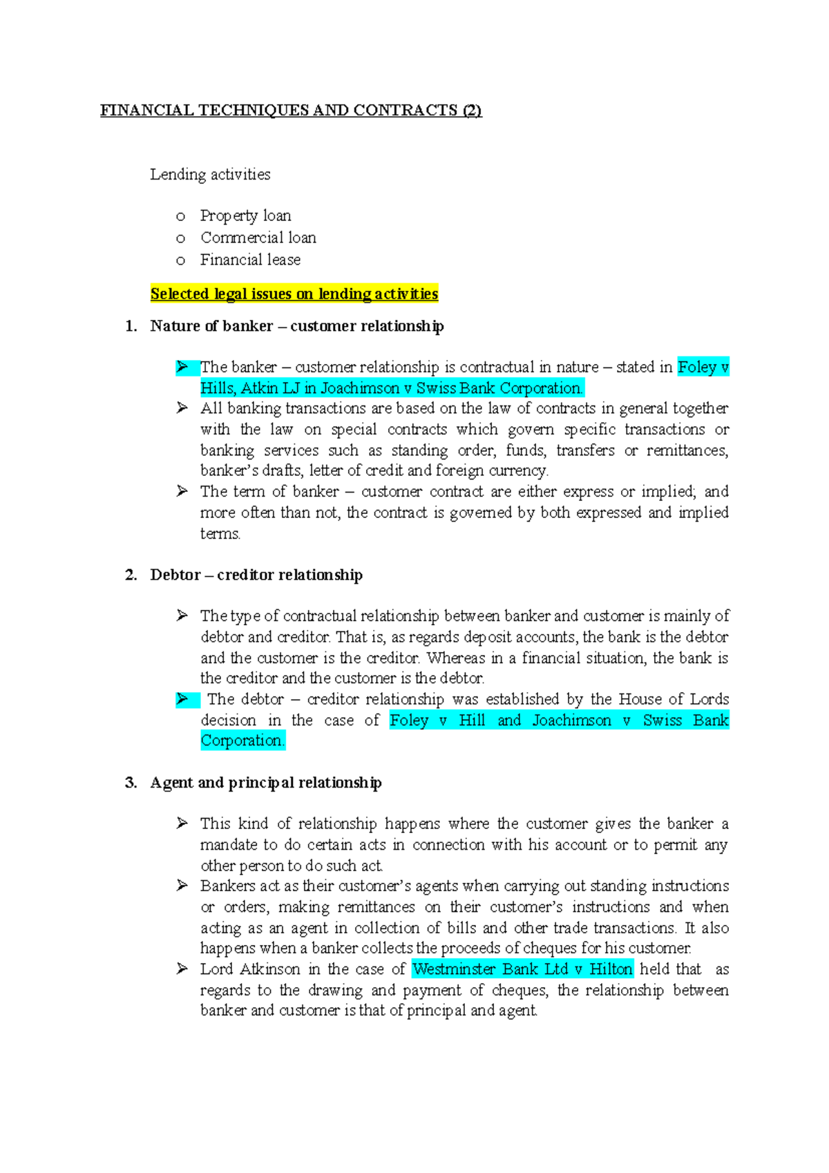 Banking law notes 8 - ... - FINANCIAL TECHNIQUES AND CONTRACTS (2 ...