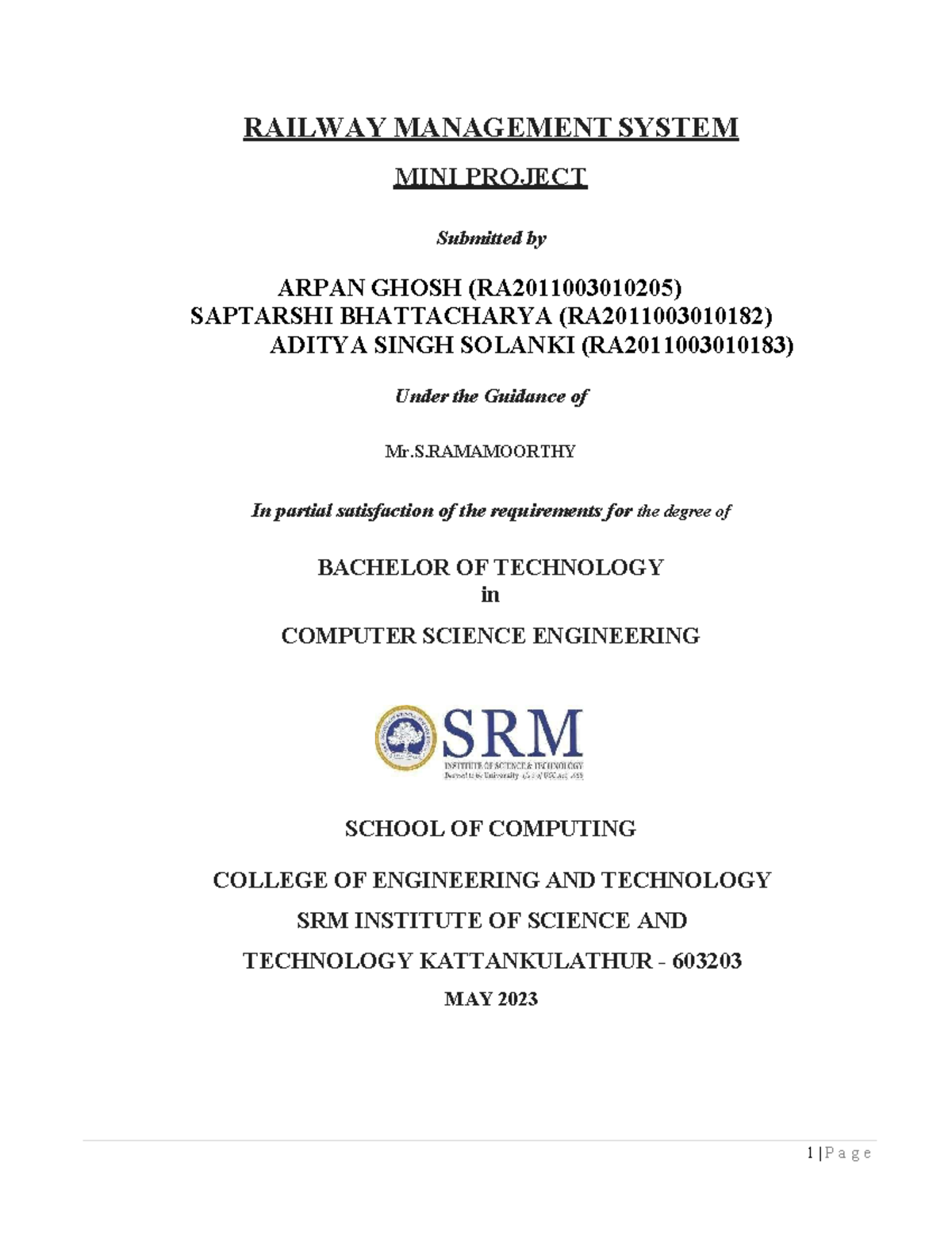 Dbms 1 - notes plus assignment - RAILWAY MANAGEMENT SYSTEM MINI PROJECT ...