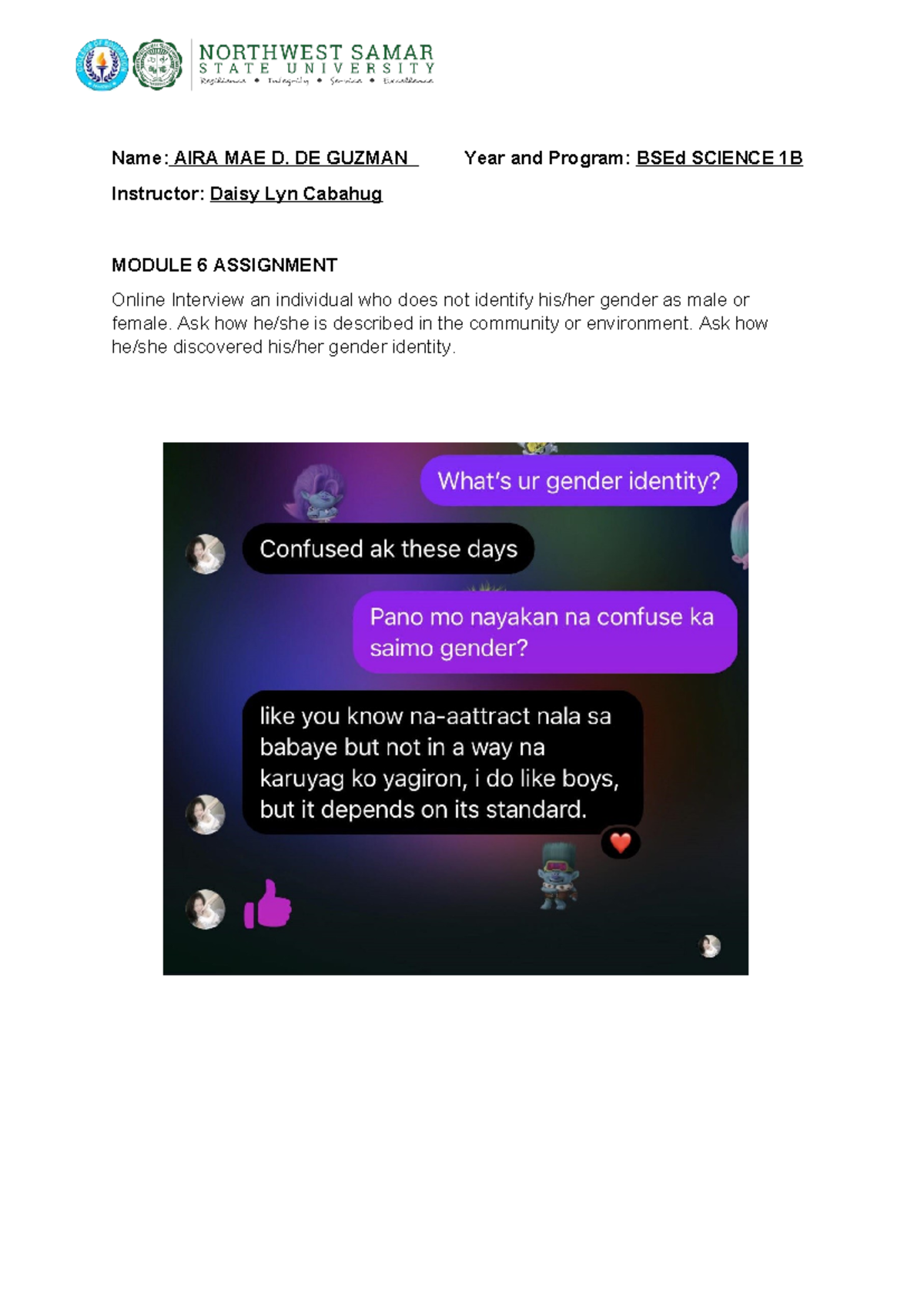 Elective assignment - Environmental Science - Name: AIRA MAE D. DE ...