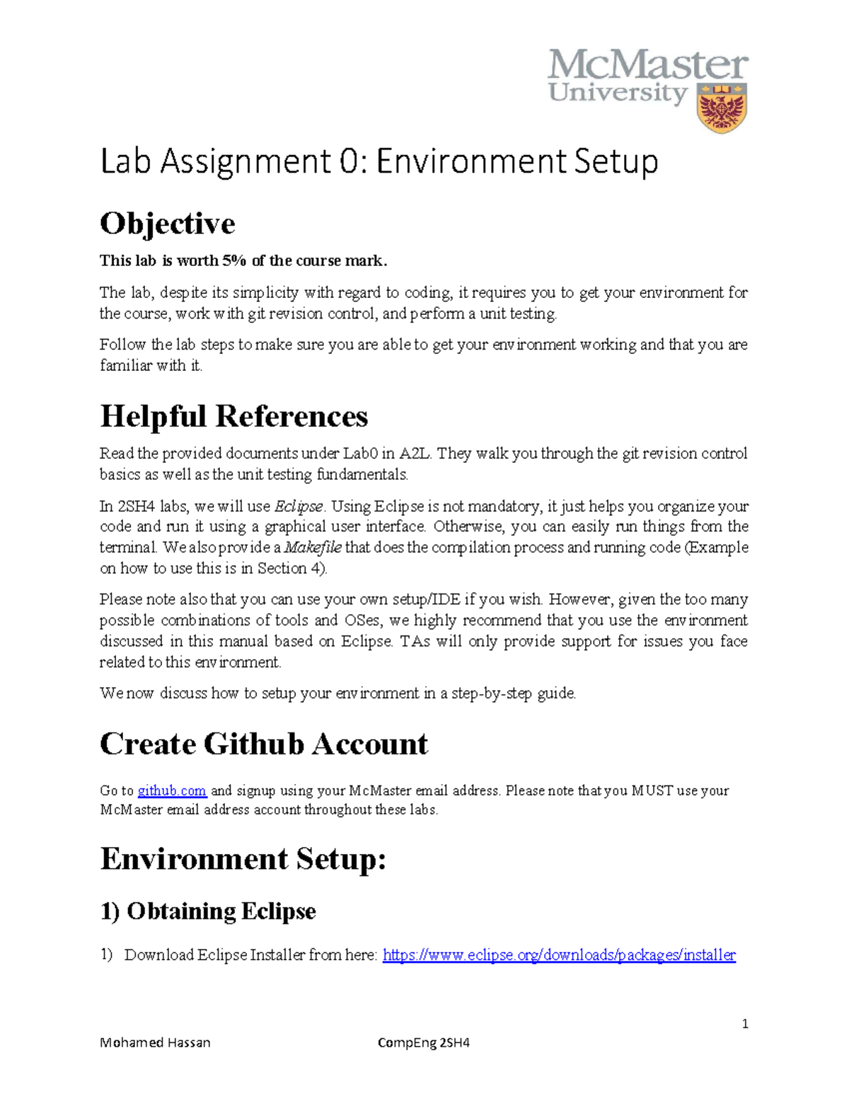 2sh4 All Labs 0 To 5 2022 All 6 Lab Assignments For 2sh4 1 Mohamed Hassan Compeng 2sh Lab