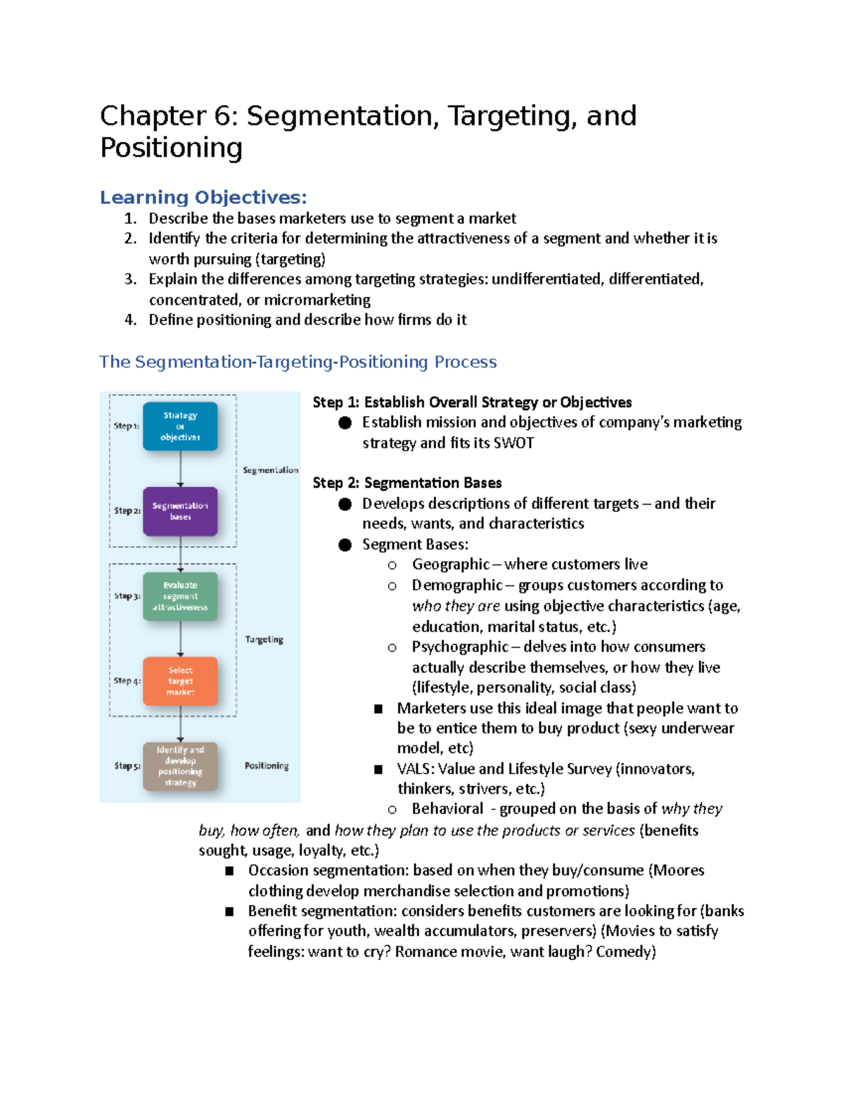 Chapter 6 - Segmentation and Positioning - Chapter 6: Segmentation, Targeting, and Positioning ...