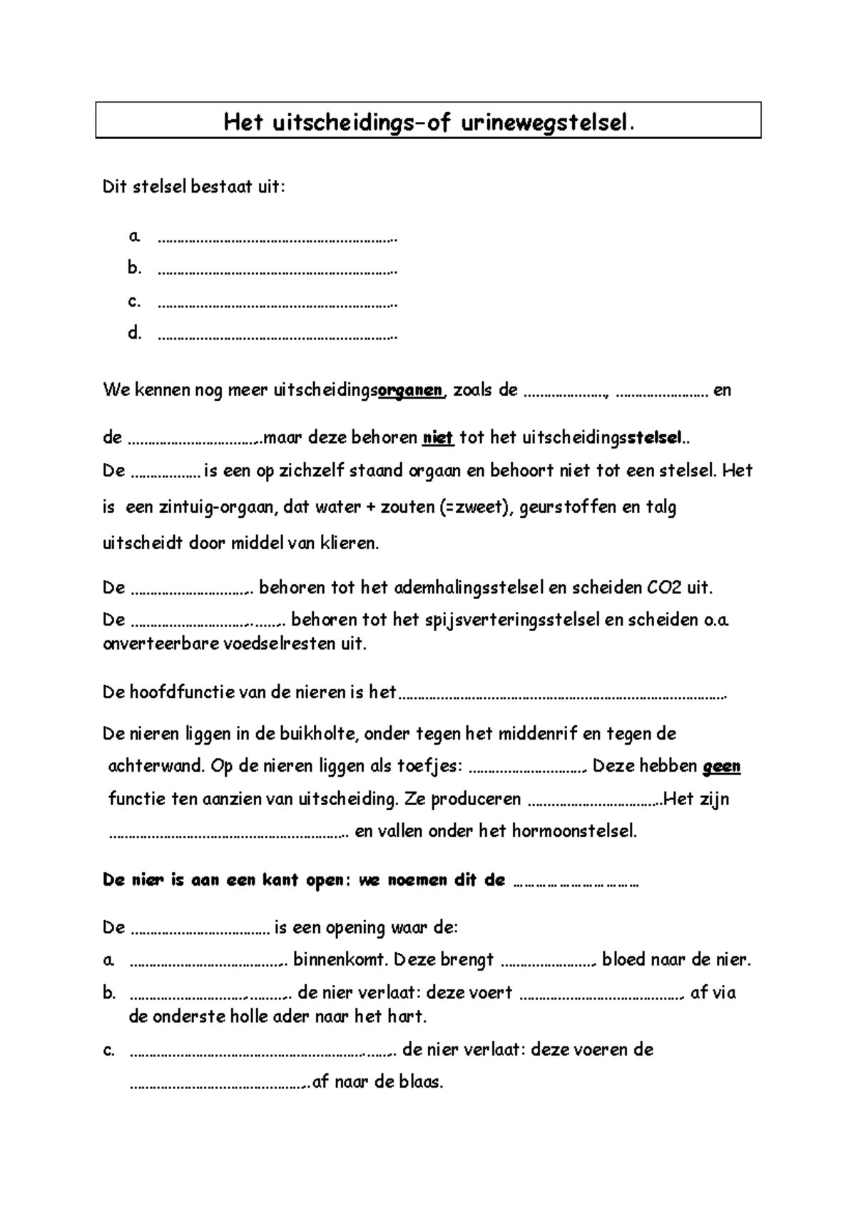 Uitscheiding stencil - anatomie/fysiologie - Het uitscheidings-of ...