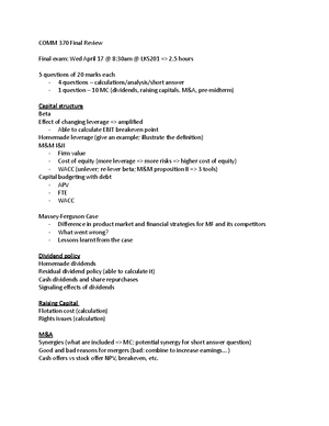 COMM 370 Final Exam Formula Sheet 2021 - COMM/COEC 370 Final Exam ...