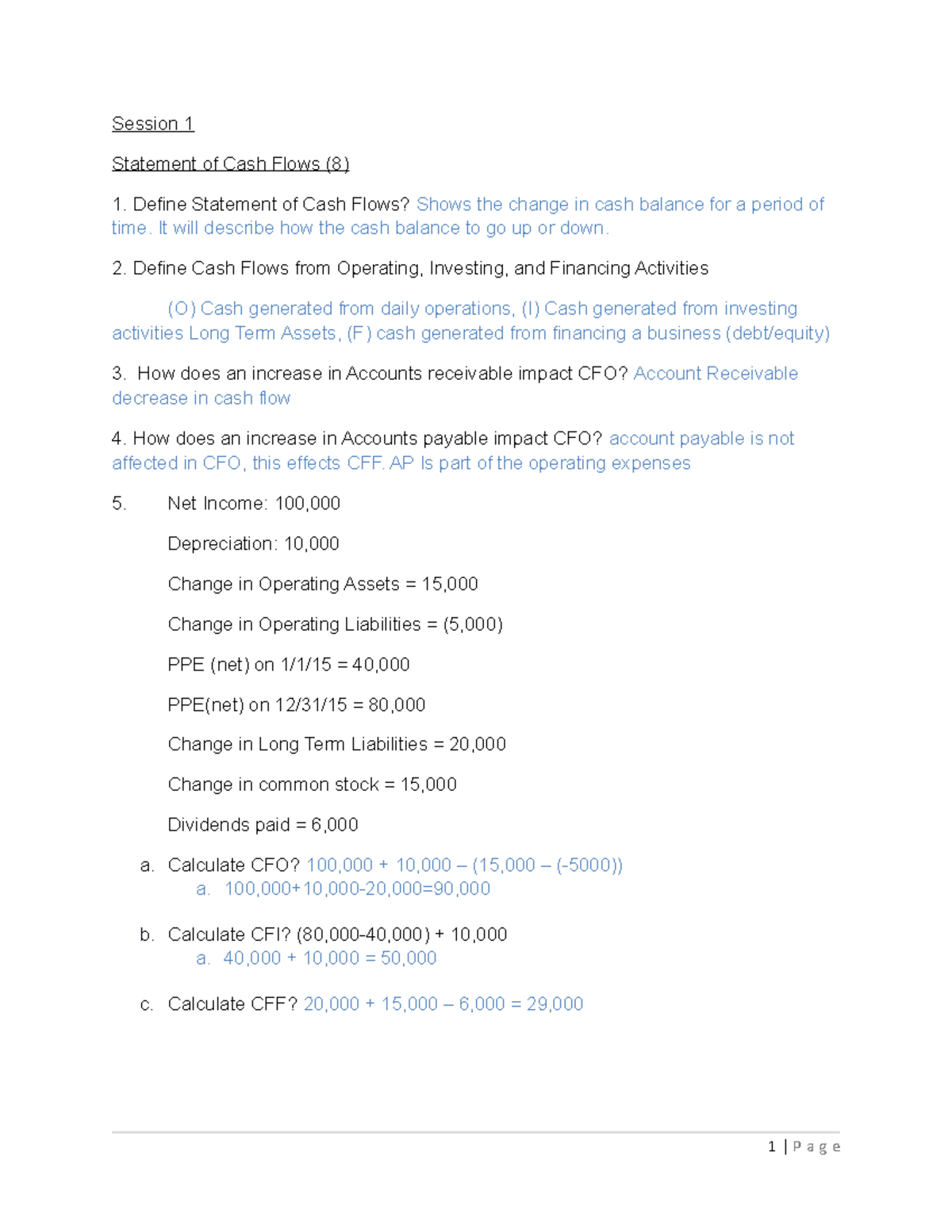 Practice test - Session 1 Statement of Cash Flows (8) Define Statement ...