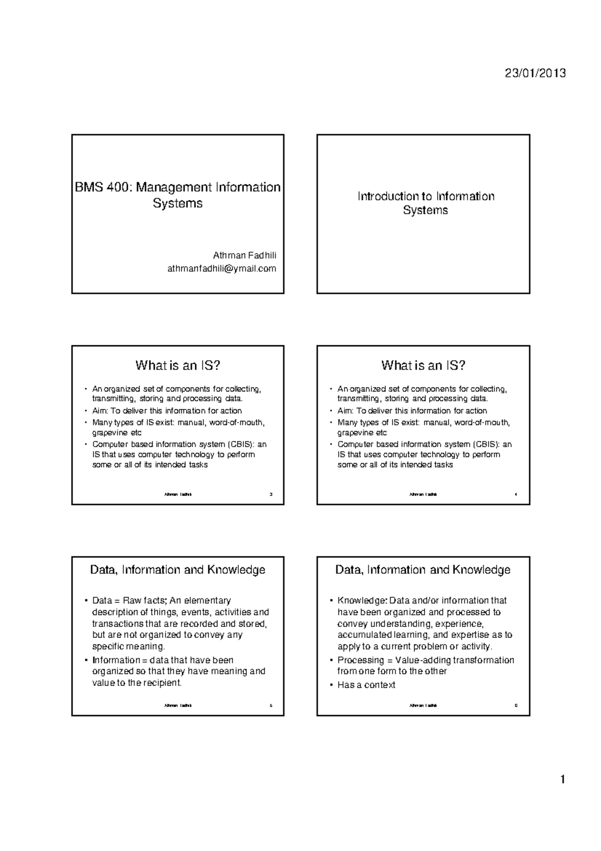BMS 400 Introduction to MIS 2013 0123 - BMS 400: Management Information Systems Athman Fadhili ...