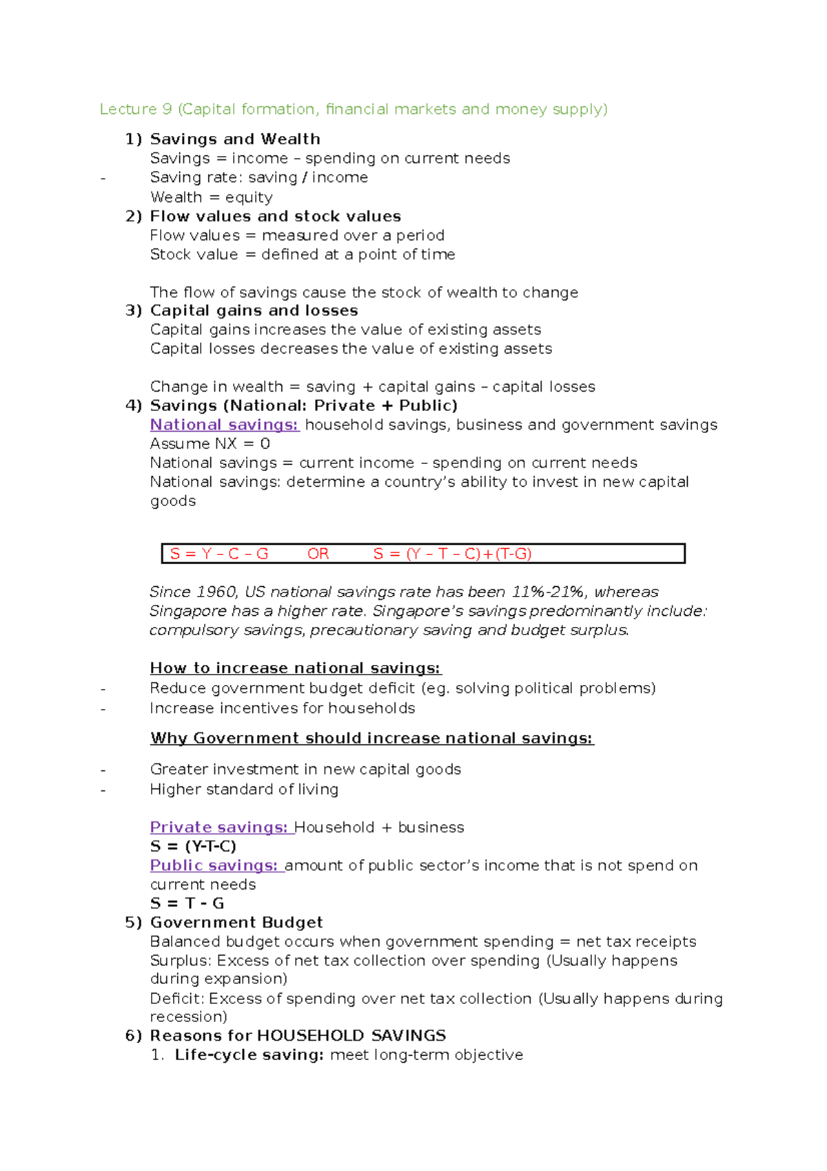 Principle of Economics L9-10 - Lecture 9 (Capital formation, financial ...