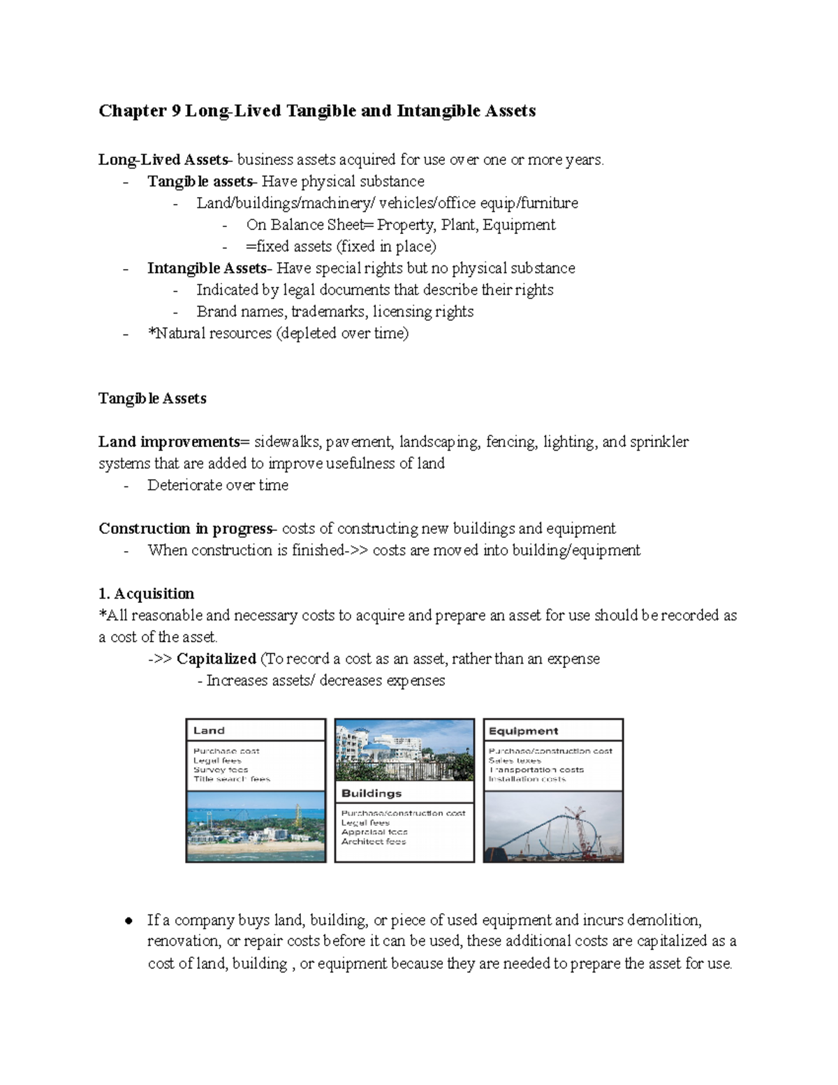 Acc ch 9 Notes - Chapter 9 Long-Lived Tangible and Intangible Assets ...
