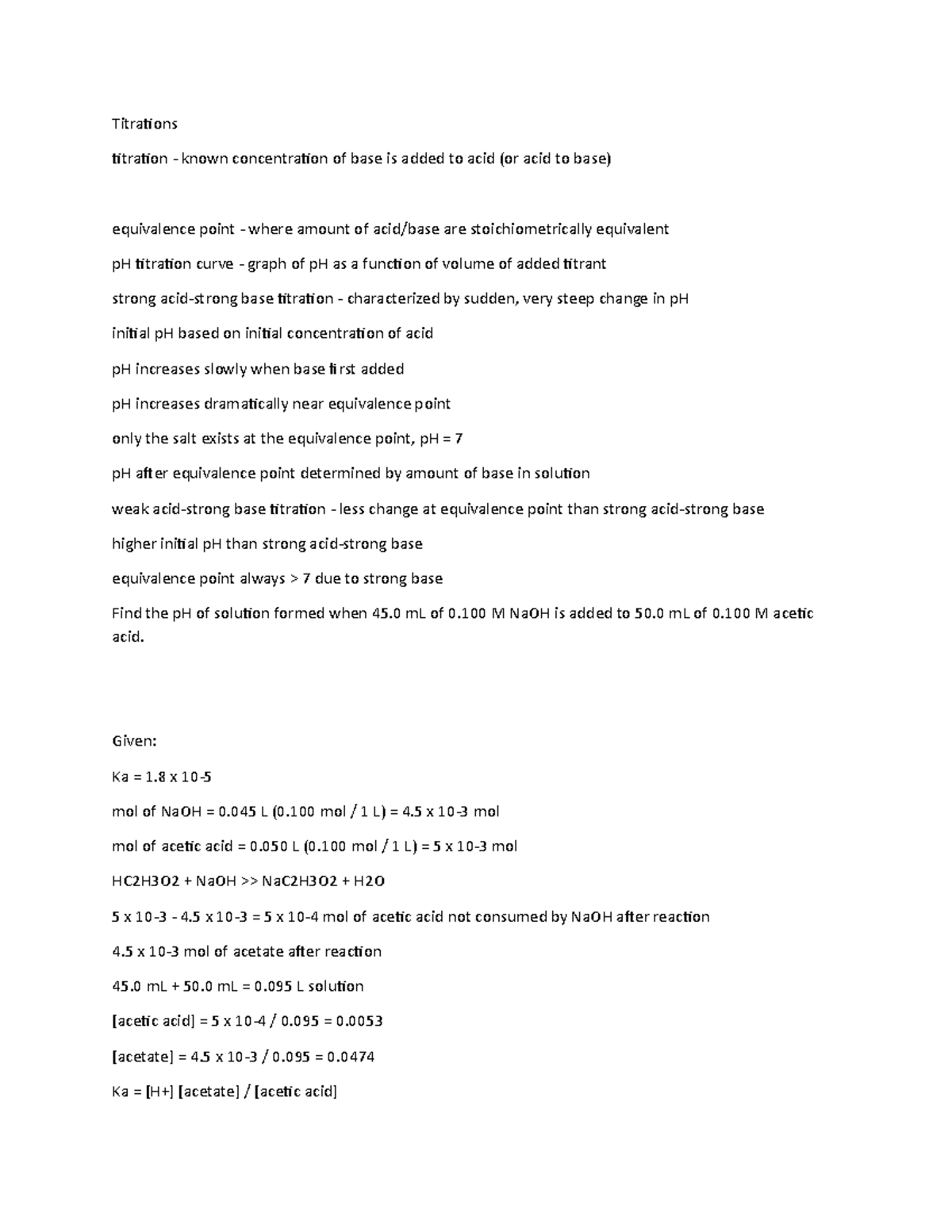 Titrations - Lecture notes 24 - Titrations titration - known ...