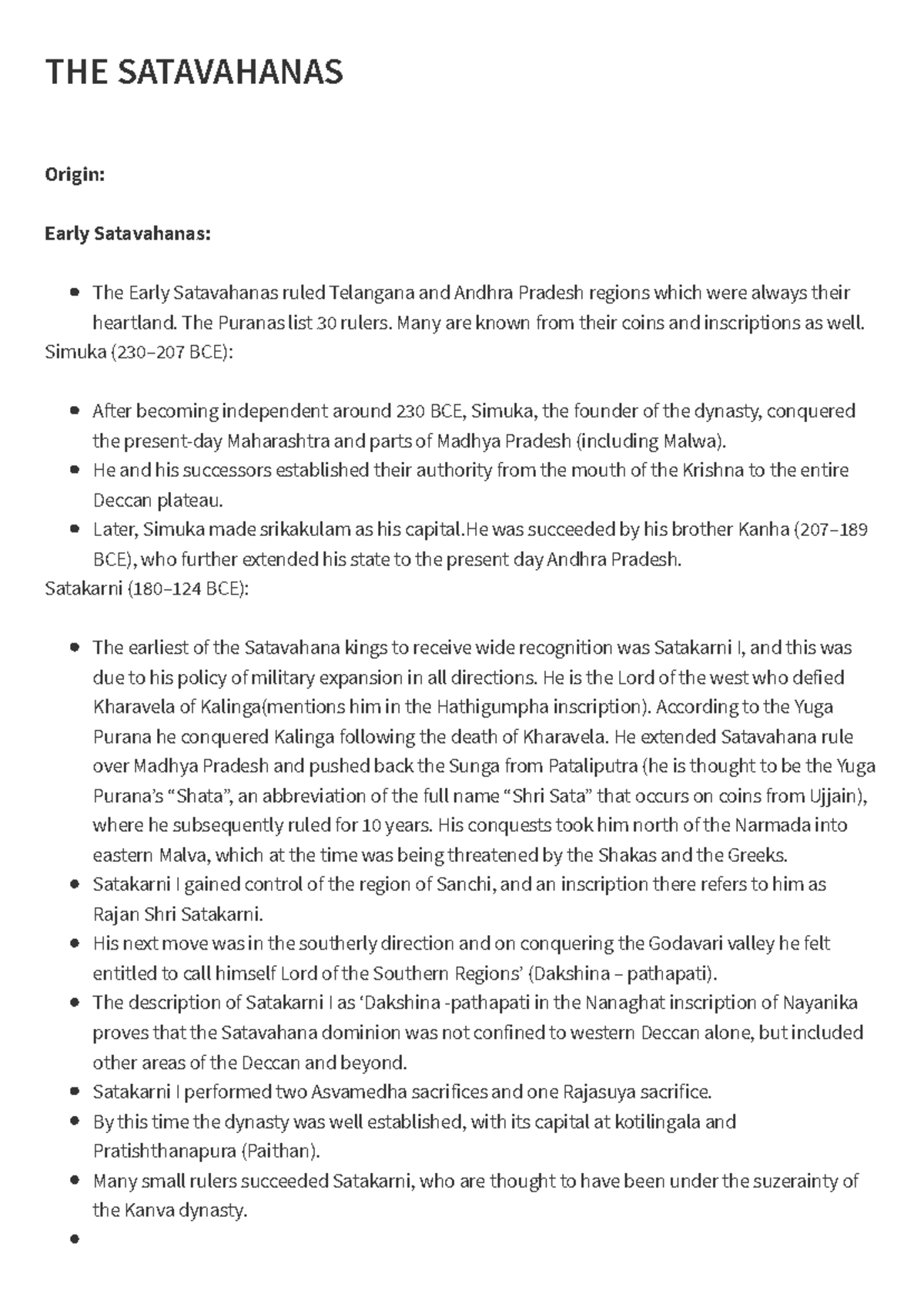 THE Satavahanas - THE SATAVAHANAS Origin: Early Satavahanas: Simuka ...