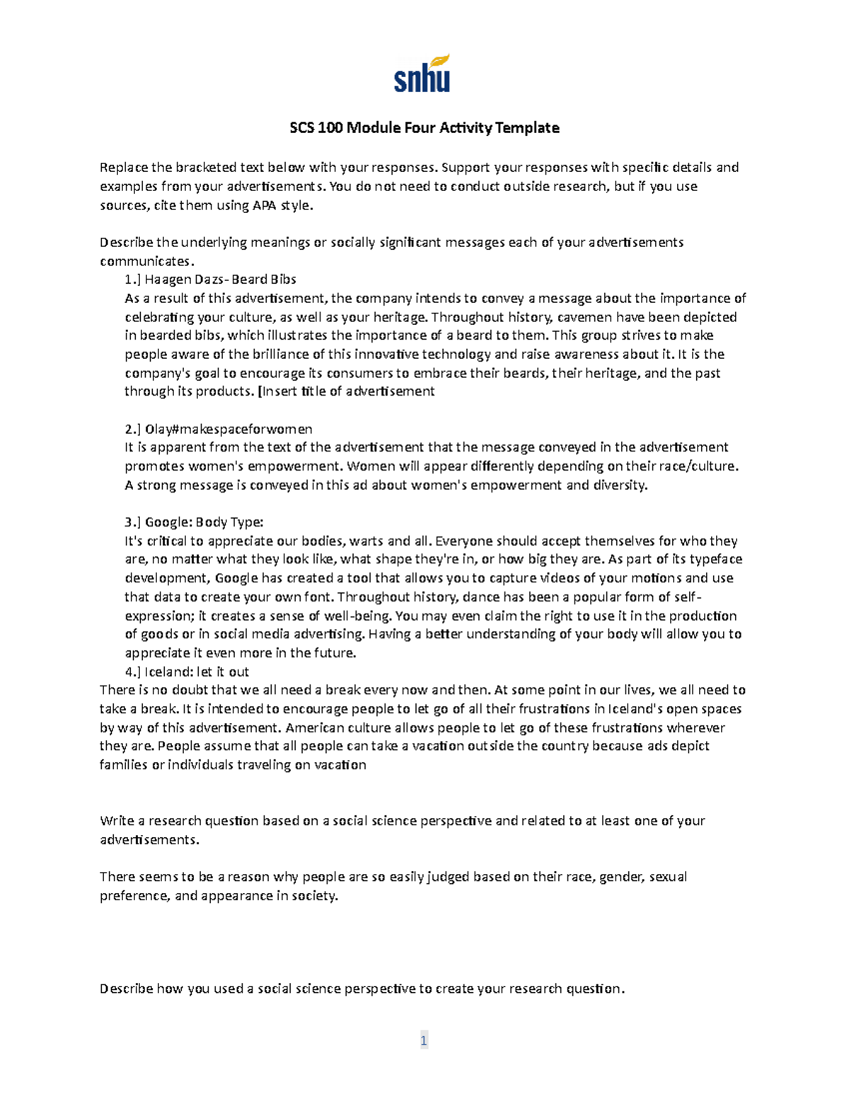 SCS 100 Module Four Activity Template - SCS 100 Module Four Activity ...