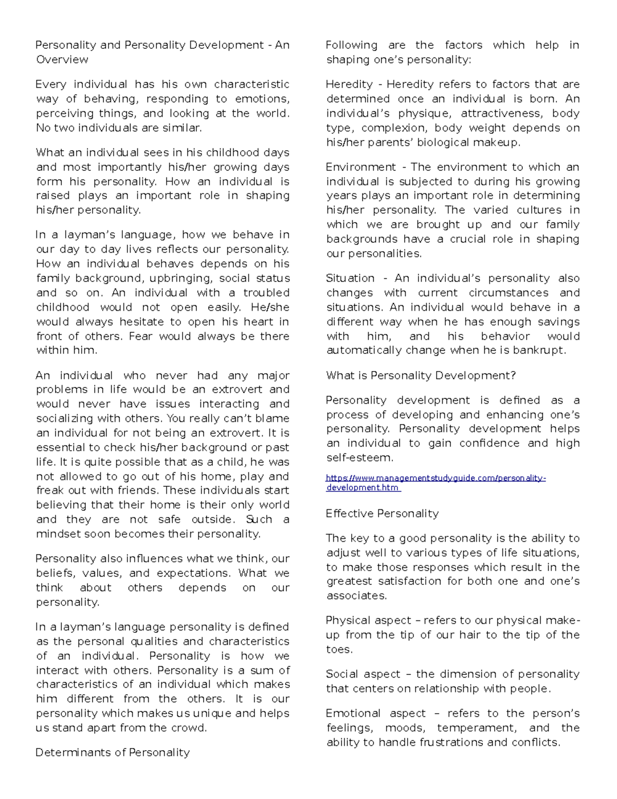 Midterms - PDPR Reviewer - Personality and Personality Development - An ...