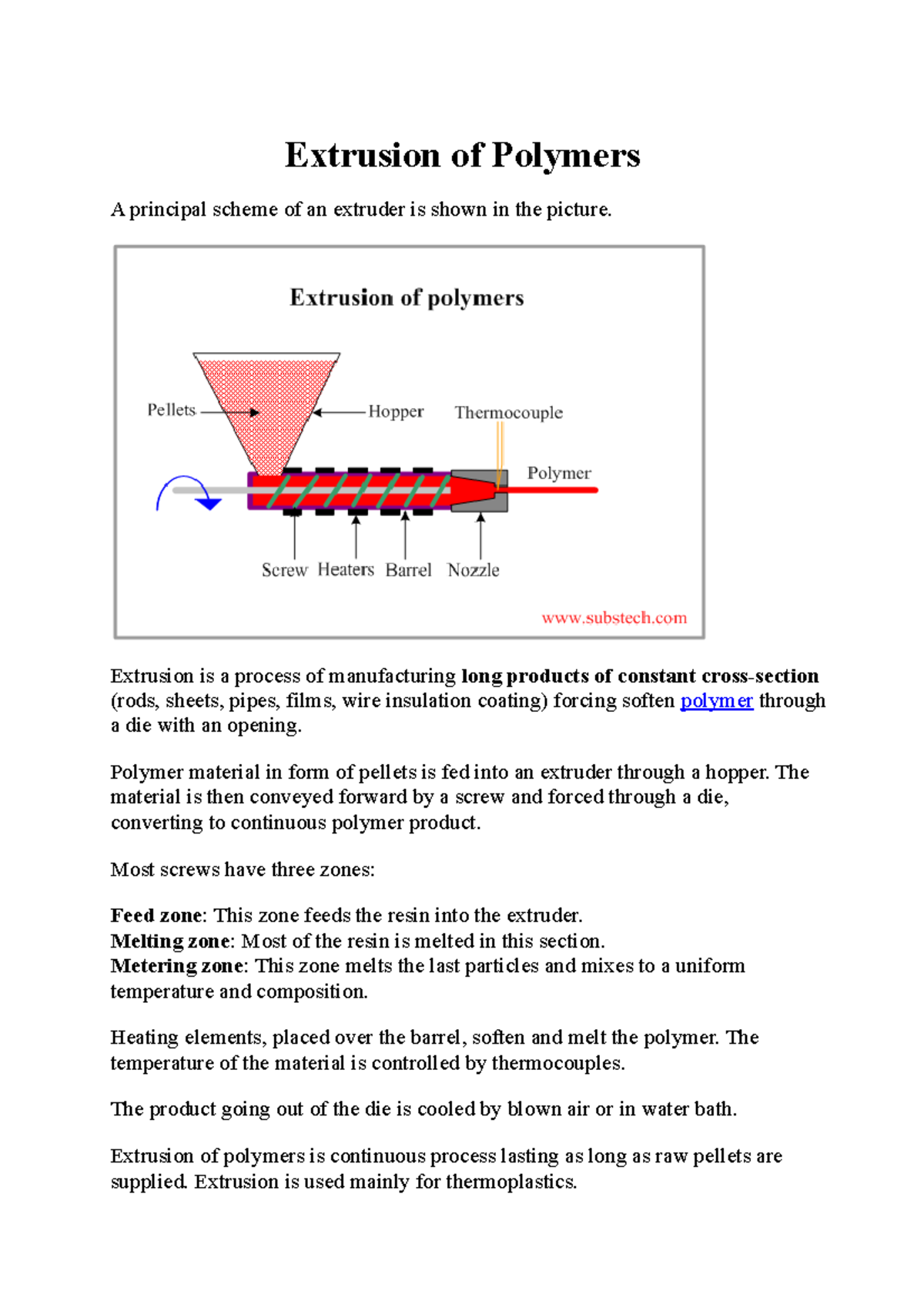 Thermoplastic Shaping - Extrusion of Polymers A principal scheme of an ...