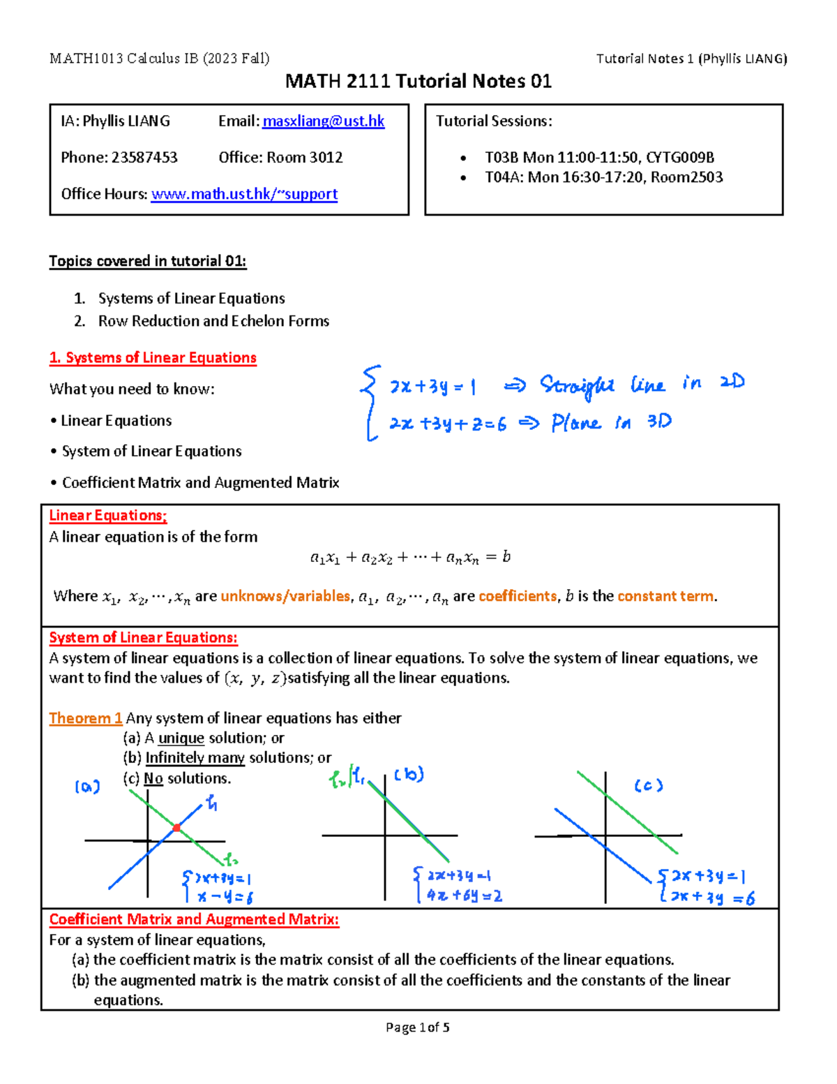 Answers of MATH 2111 Tutorial Notes 01 - MATH 2111 Tutorial Notes 01 ...