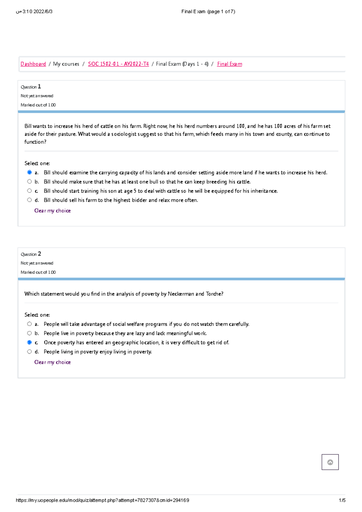 Final Exam (page 1 of 7) - Question 1 Not yet answered Marked out of 1 ...