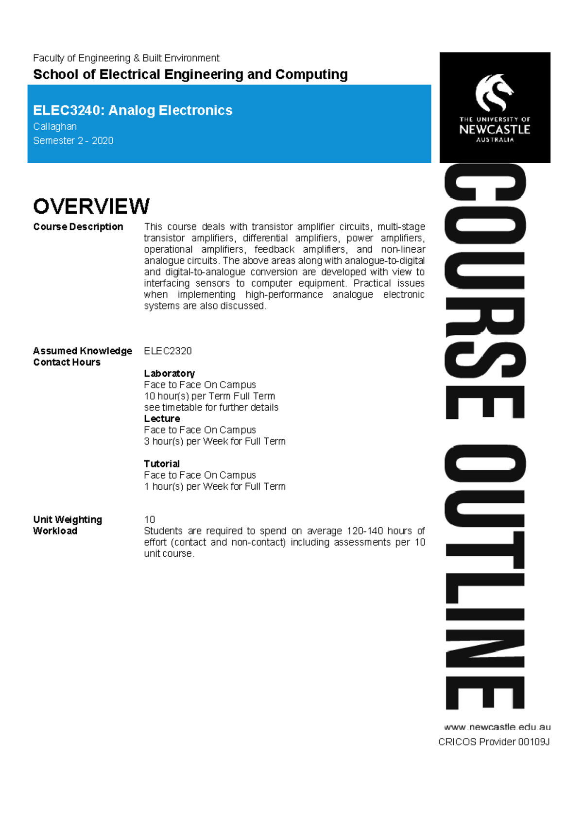 ELEC3240 Course Outline - Sem 2 2020 - Callaghan - Final corrected ...