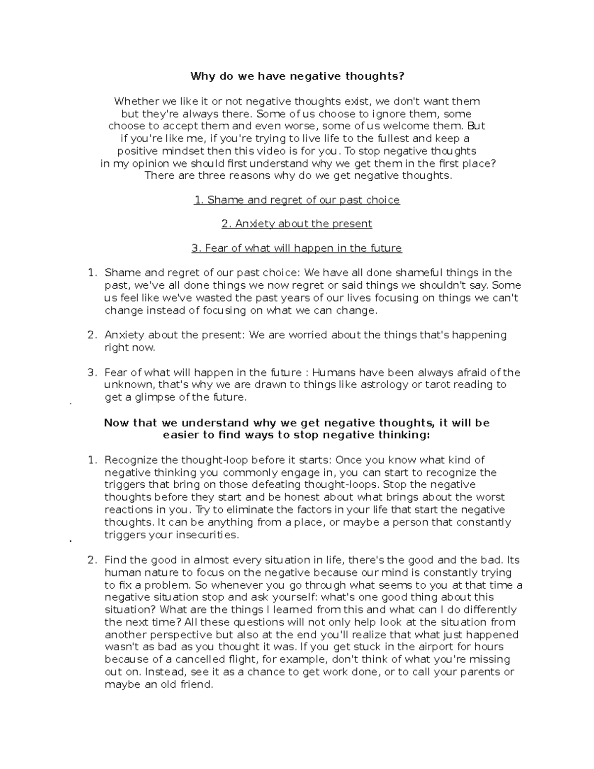 Psych 2013- Assignment 1 - Why do we have negative thoughts? Whether we ...