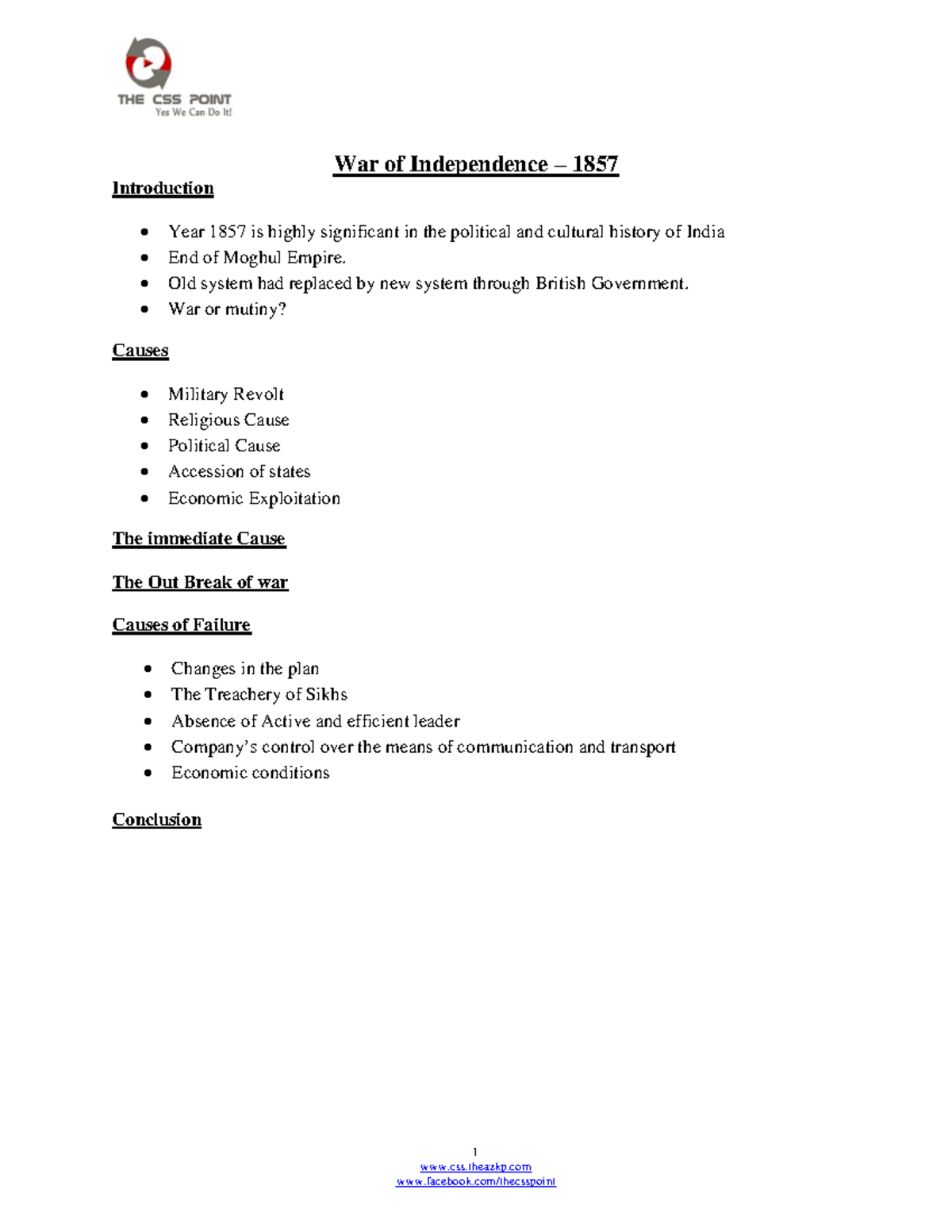 War of Independence - 1 css.theazkp facebook/thecsspoint War of ...