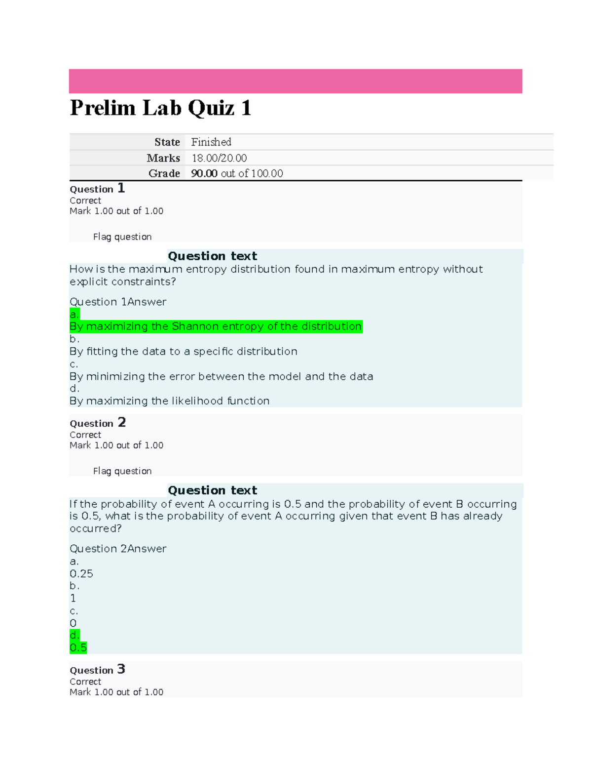 UGRD-CYBS6101-2333T Prelim Lab Quiz - Prelim Lab Quiz 1 State Finished Marks 18/20. Grade 90 out ...