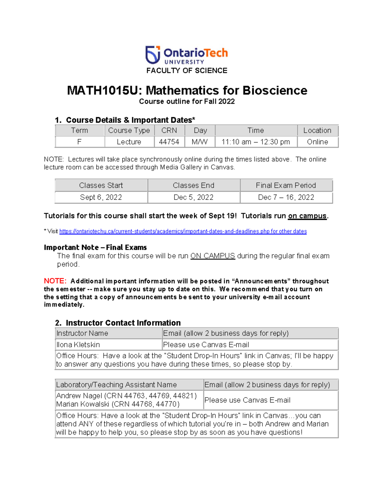 MATH1015 - Syllabus - FACULTY OF SCIENCE MATH1015U: Mathematics for ...