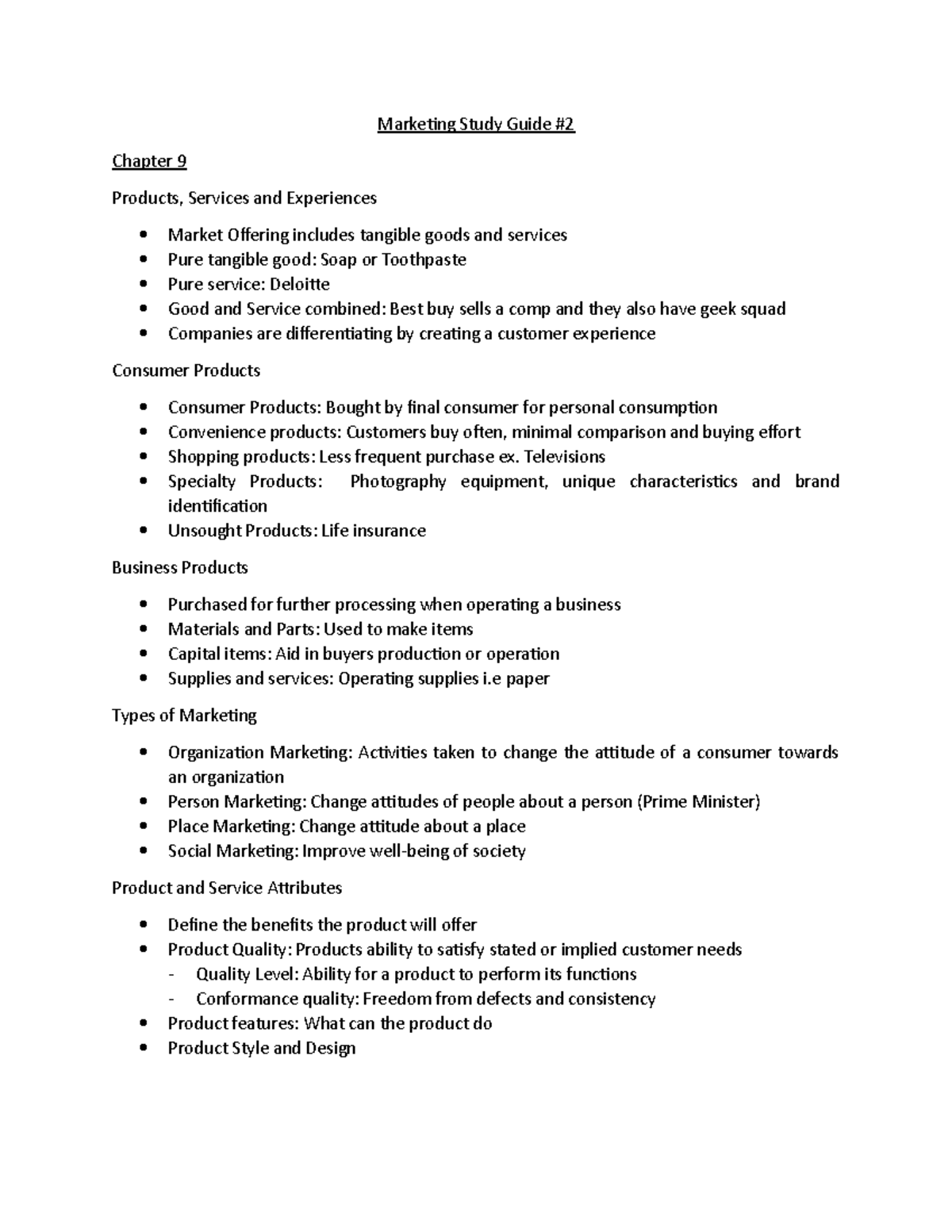 Marketing Study Guide test 2 - Marketing Study Guide Chapter 9 Products ...