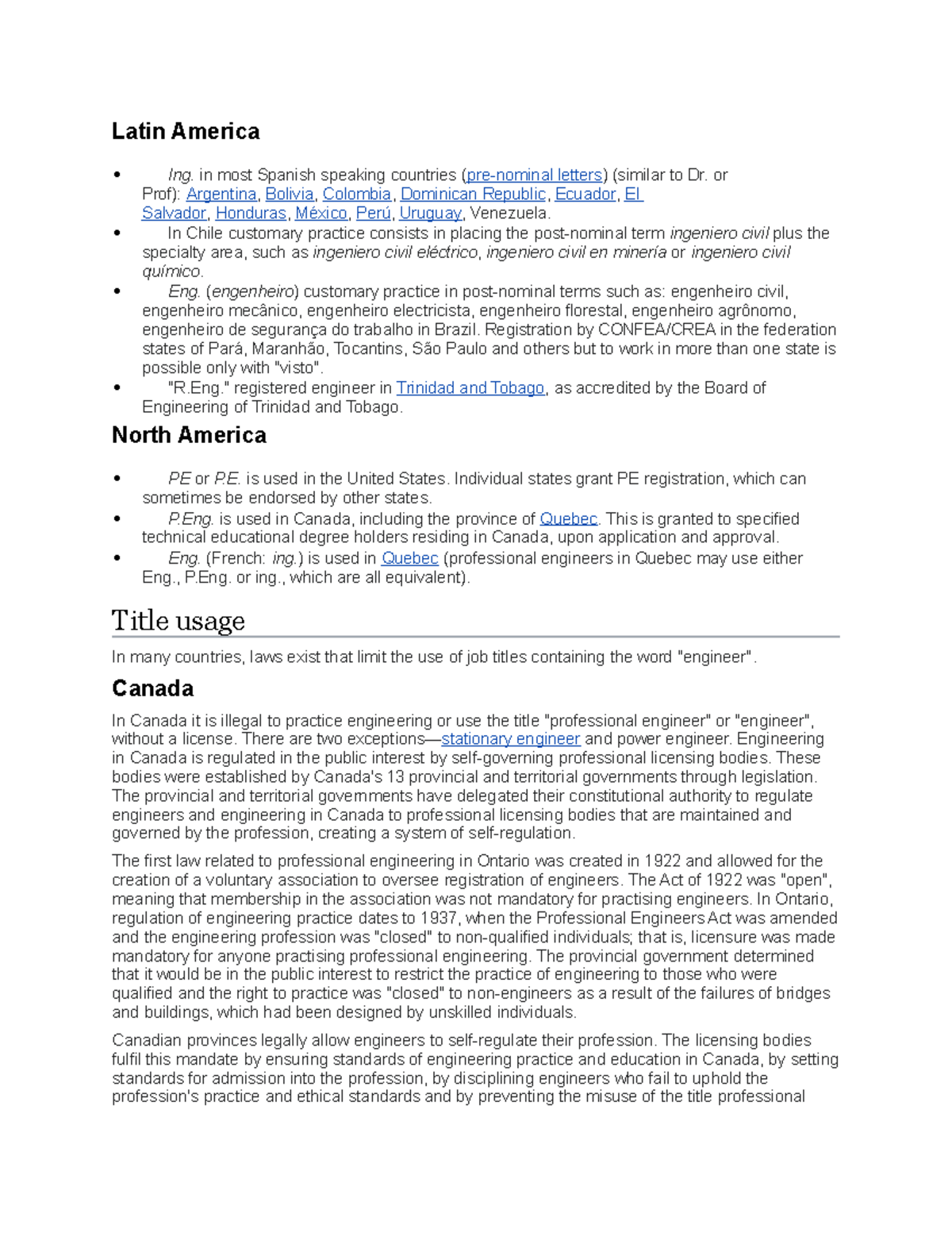 Latin America - Latin America Ing. in most Spanish speaking countries ...