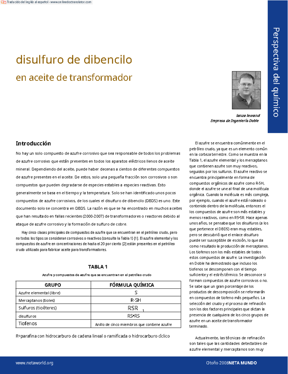 Dibenzyl Disulfide in Transformer Oil - disulfuro de dibencilo en ...