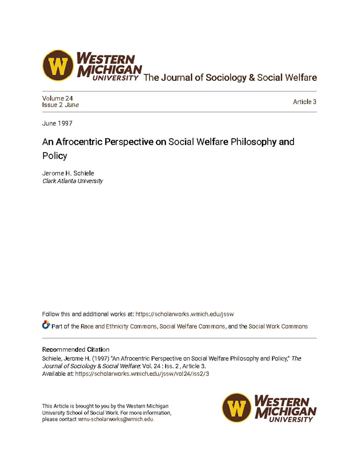 An Afrocentric Perspective on Social Welfare Philosophy and Polic - The ...