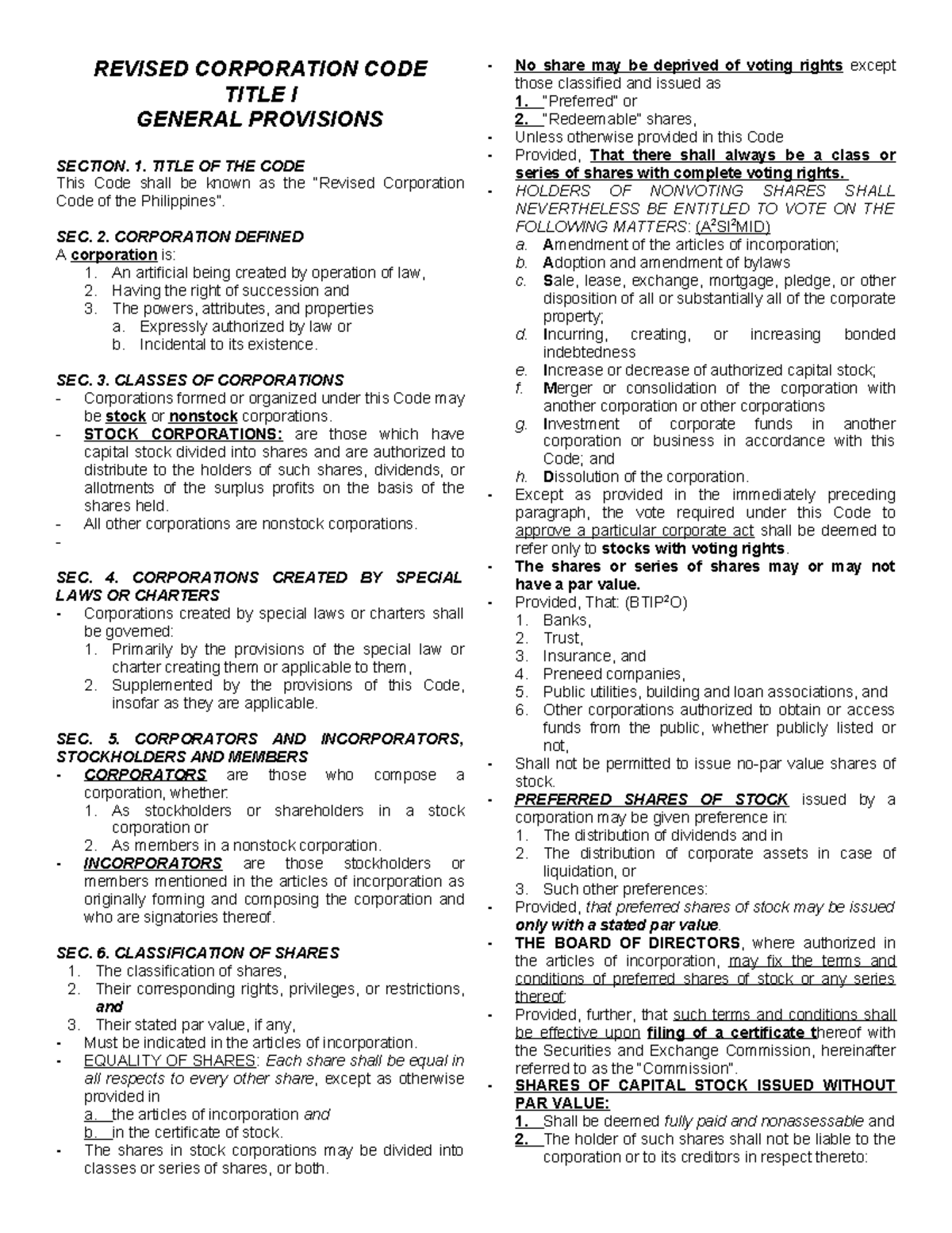 Revised corporation code - REVISED CORPORATION CODE TITLE I GENERAL ...