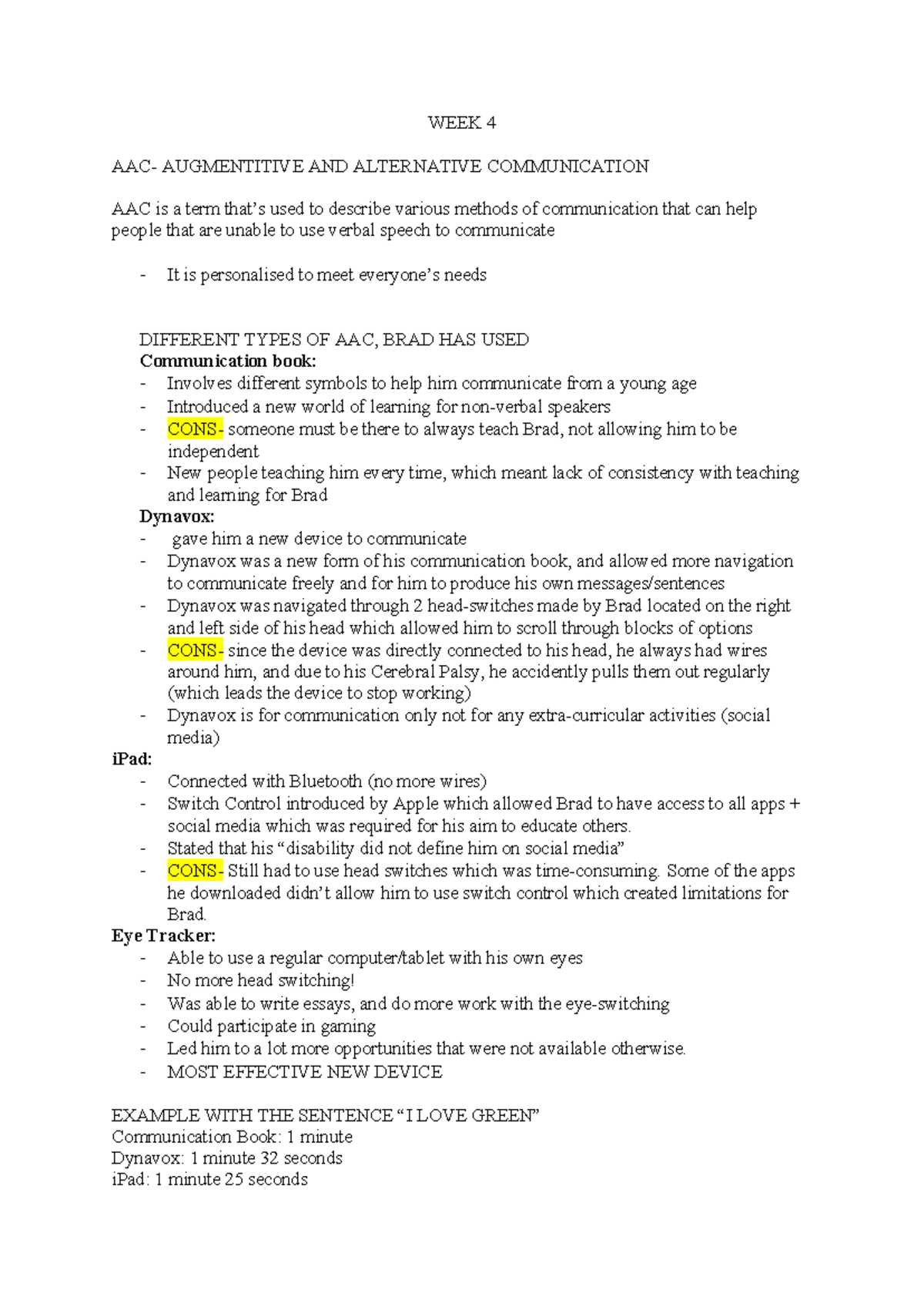 WEEK 4 LING3388 AAC Notes - WEEK 4 AAC- AUGMENTITIVE AND ALTERNATIVE ...