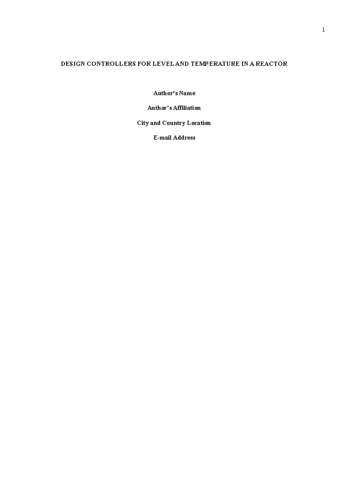 Design Controllers FOR Level AND Temperature IN A Reactor doc - DESIGN ...