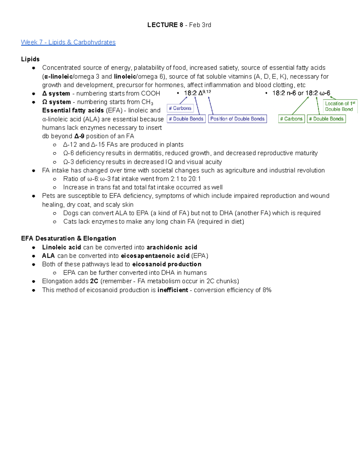 NUTR lec 8 - Lecture 8 - LECTURE 8 - Feb 3rd Week 7 - Lipids ...
