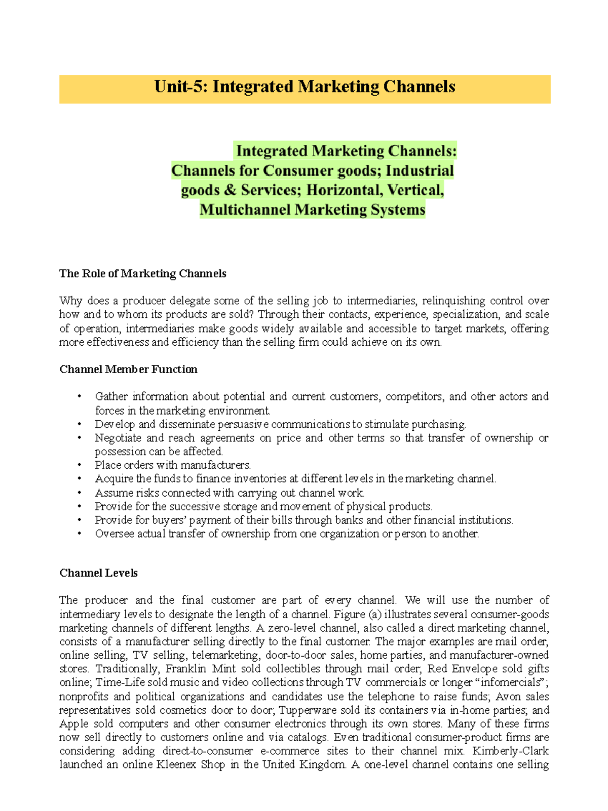 Role of Integrated Marketing Channel -RM -Module 5 - Unit-5: Integrated Marketing Channels The ...
