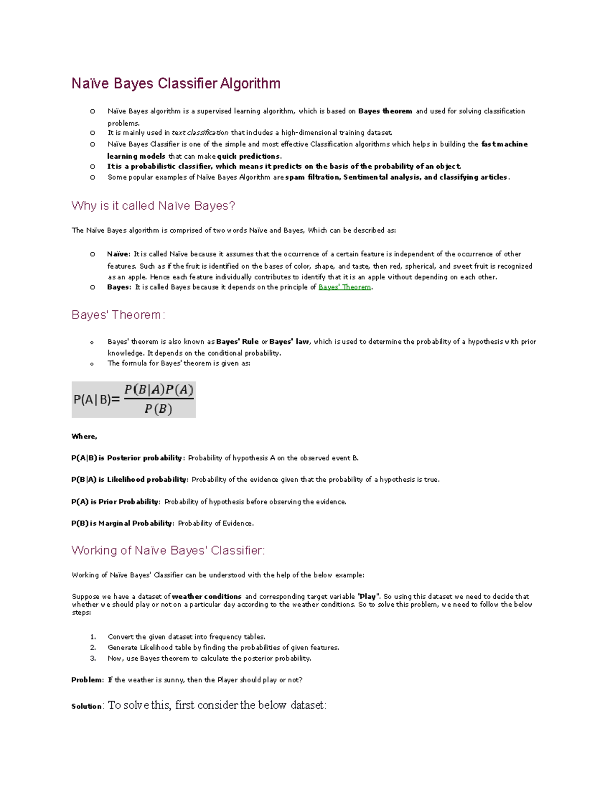 Router notes - Naïve Bayes Classifier Algorithm o Naïve Bayes algorithm ...
