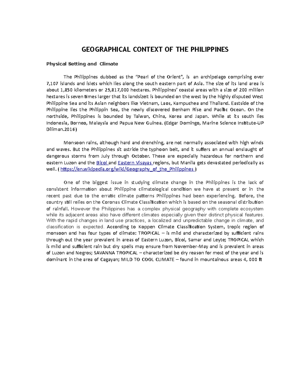 Geographical context of the philippines - GEOGRAPHICAL CONTEXT OF THE ...