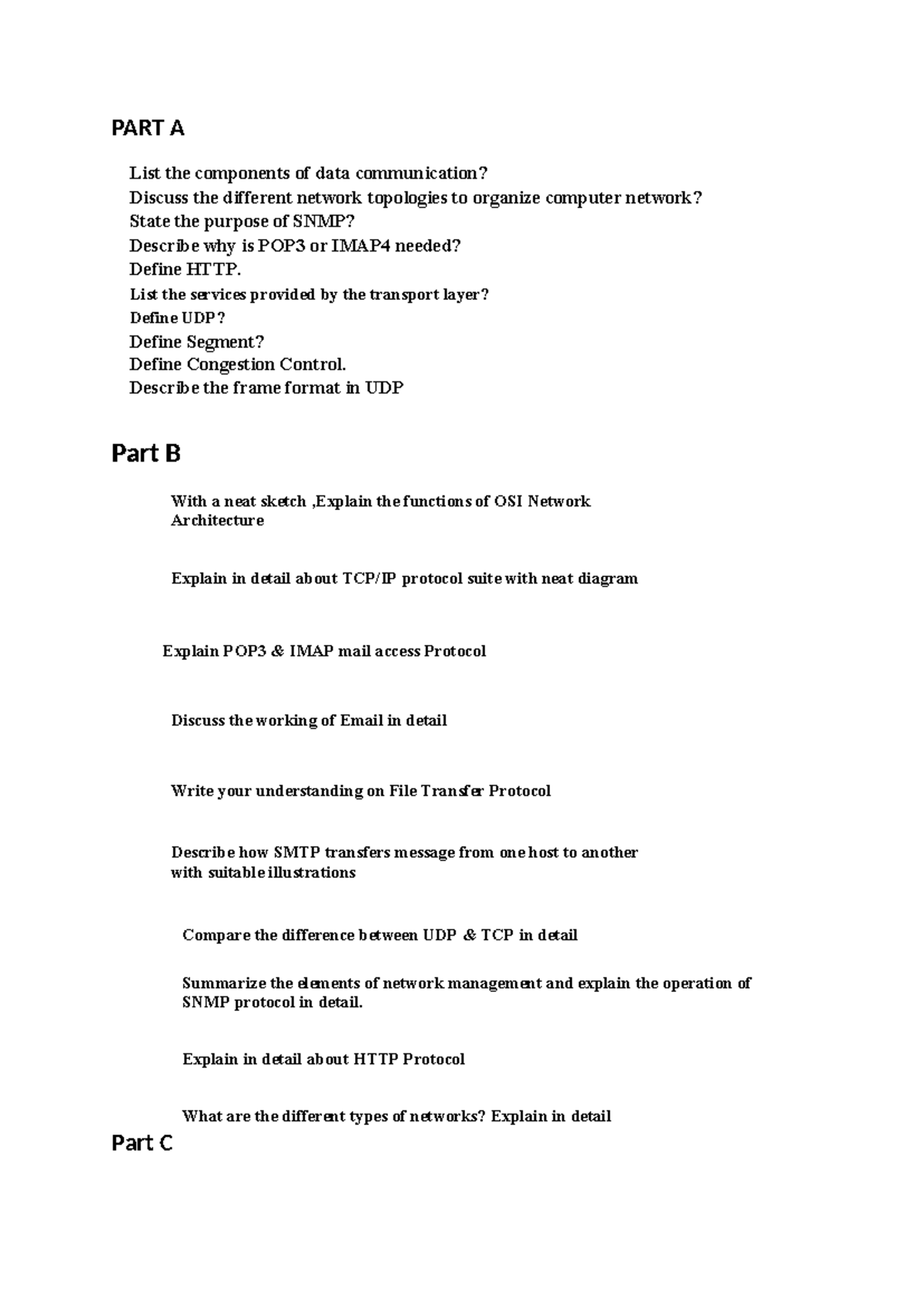 Question bank CN - PART A List the components of data communication ...