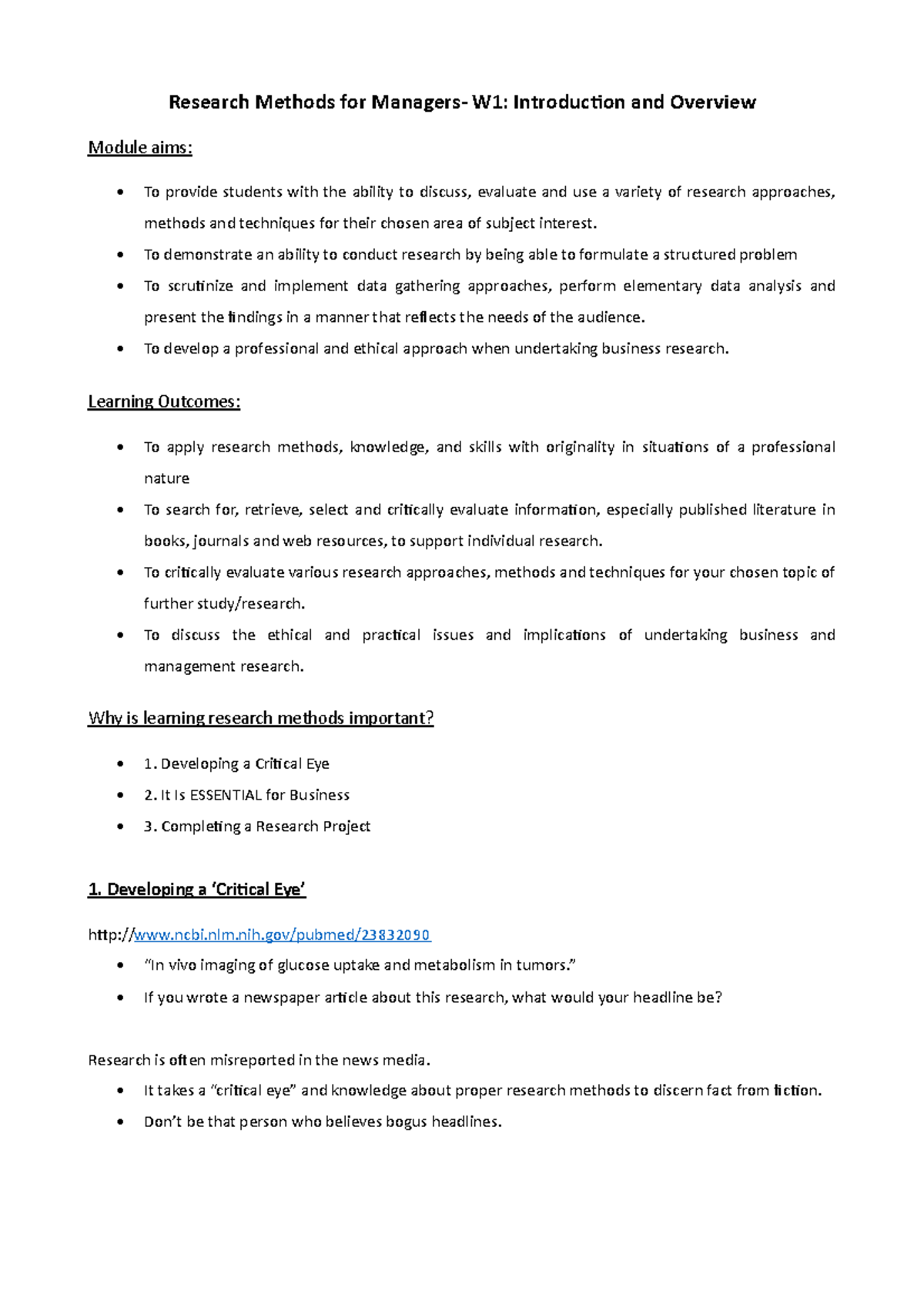 Research Methods for W1: Introduction and Overview - Studocu