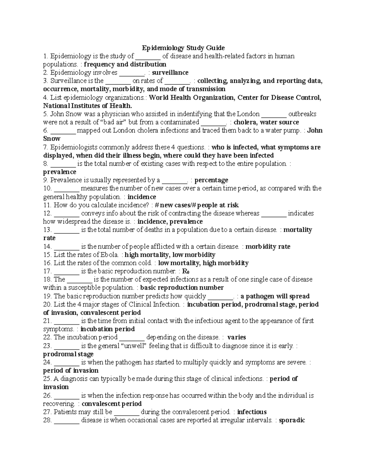 Epidemiology Study Guide - Epidemiology Study Guide Epidemiology is the study of _______ of ...