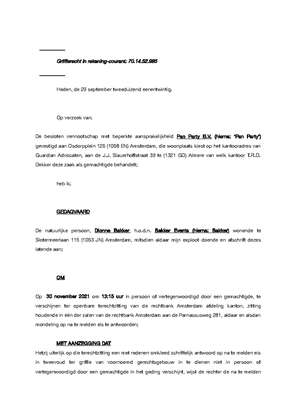 Dagvaarding kantonrechter Privaatrecht (goed beoordeeld ...